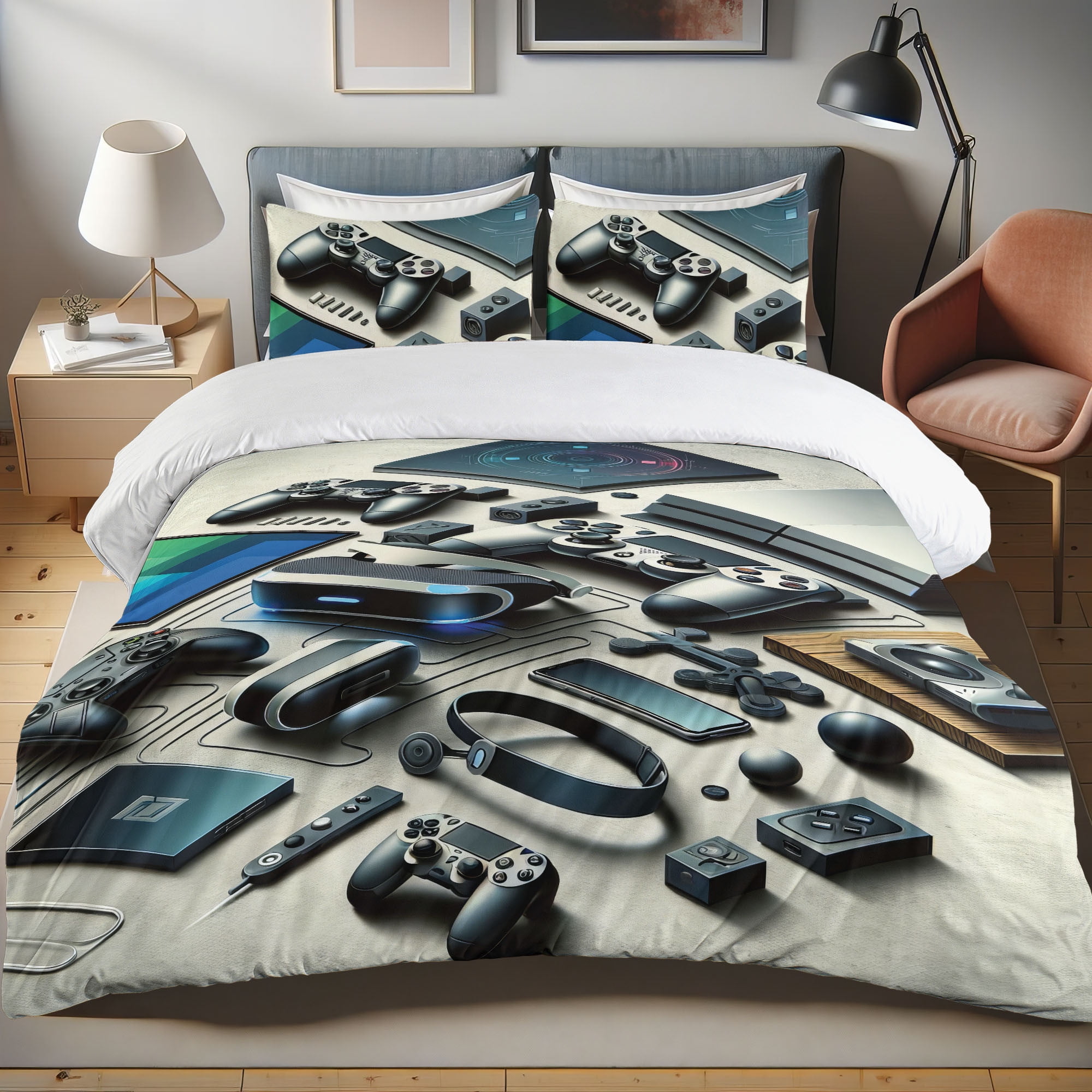 Ambesonne Gamer Themed Duvet Cover Set, Modern Gaming Artwork, King ...