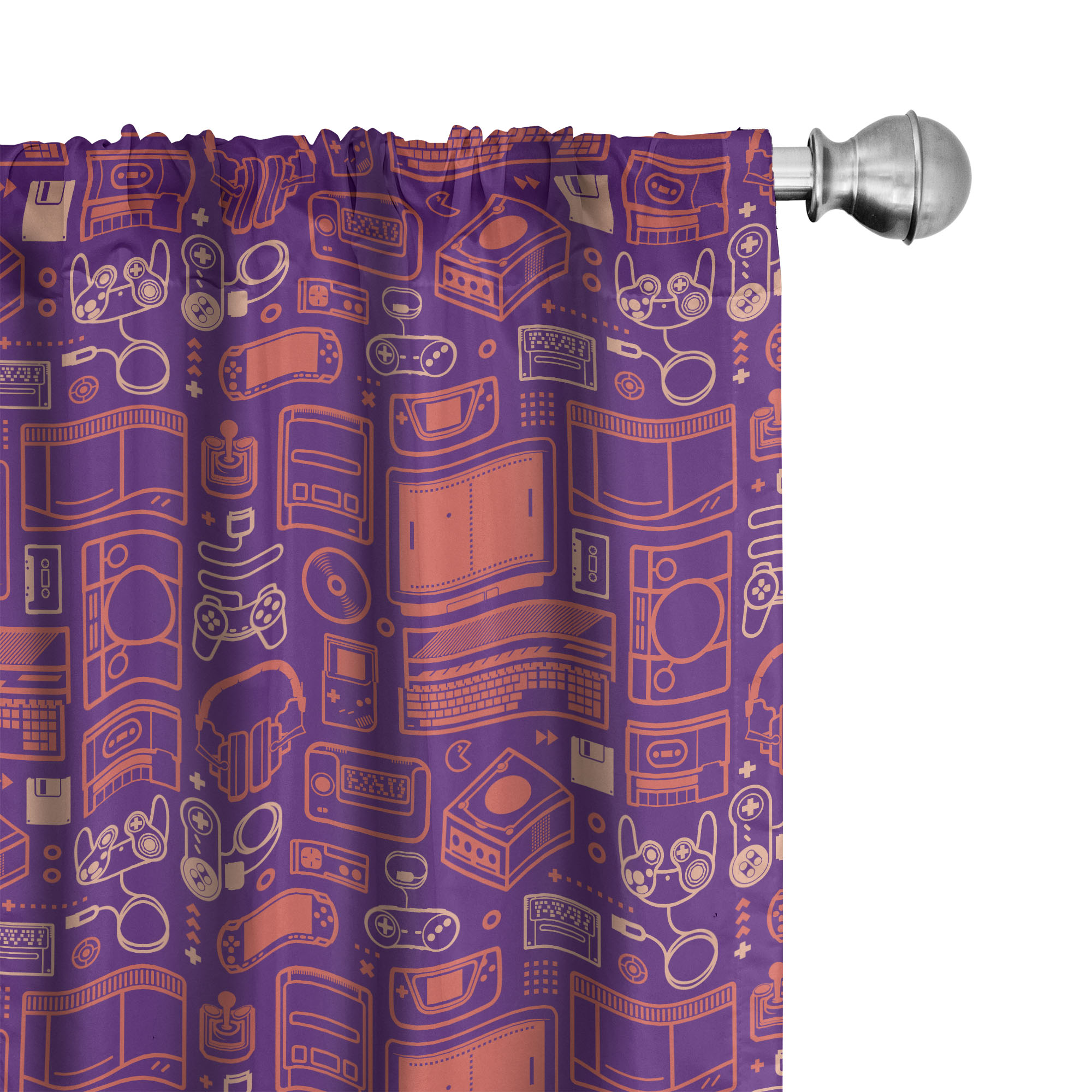 Ambesonne Gaming Curtains, Game Items Illustration Art, Pair of 28"x95 ...
