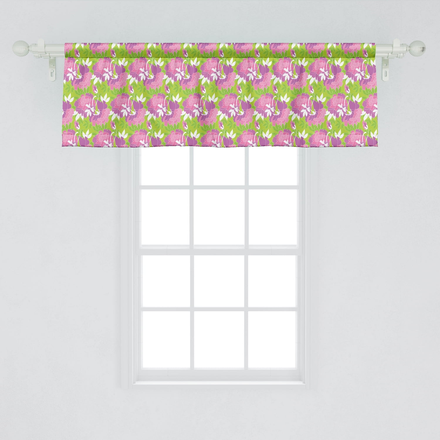 Ambesonne Garden Art Window Valance, Romantic Floral Pattern with Peony ...