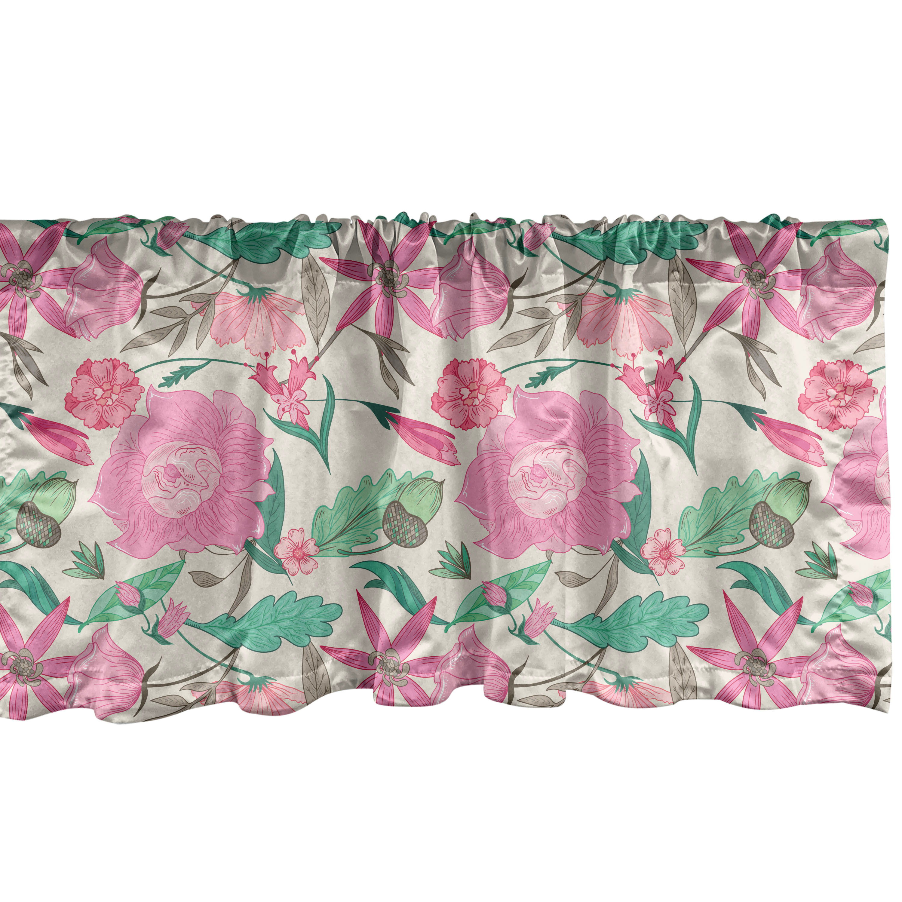 Ambesonne Garden Art Window Valance, Vintage Nature in Bloom, 54" X 18 ...