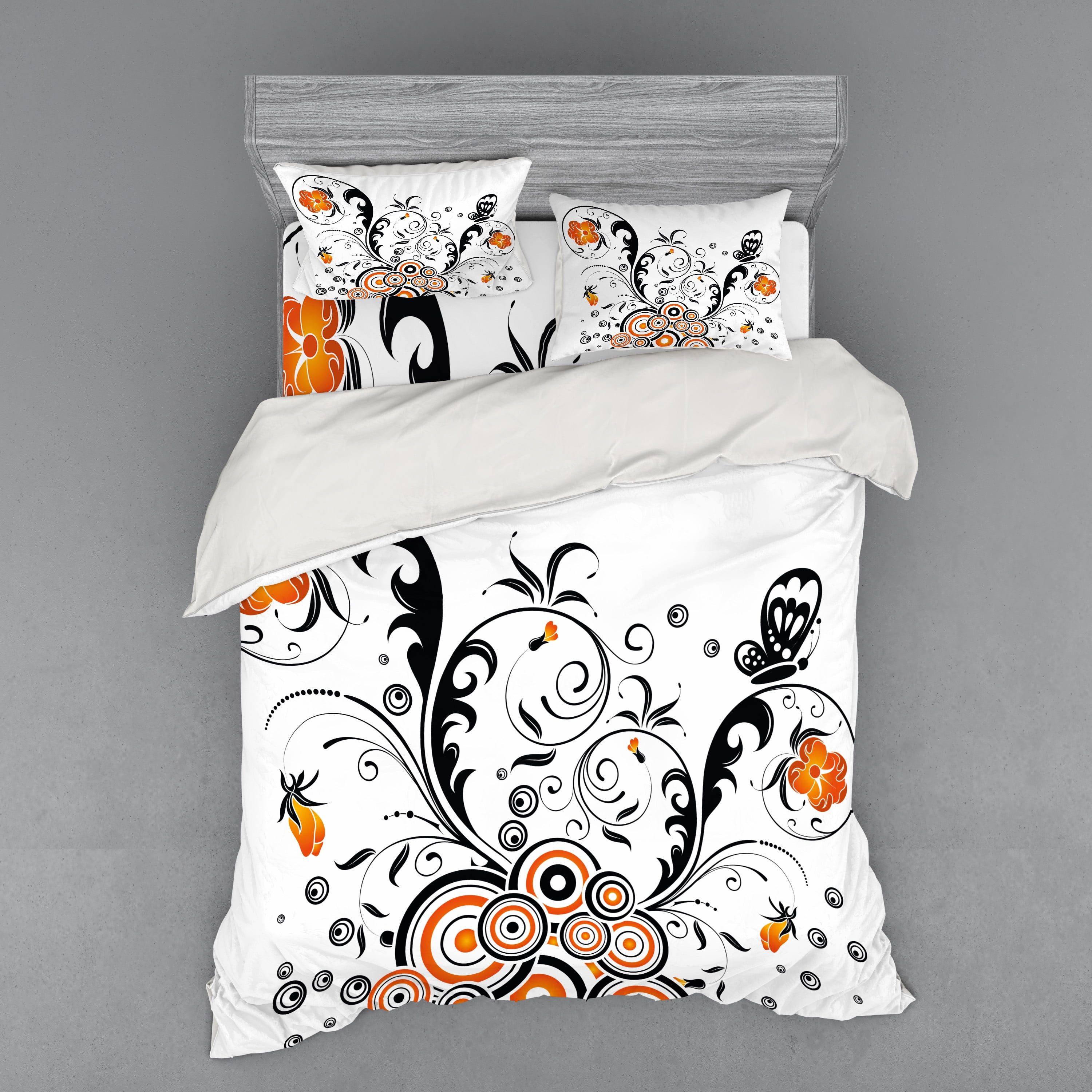 Ambesonne Garden Bedding Set 4 Pcs, Circular Petals Butterfly, Queen ...