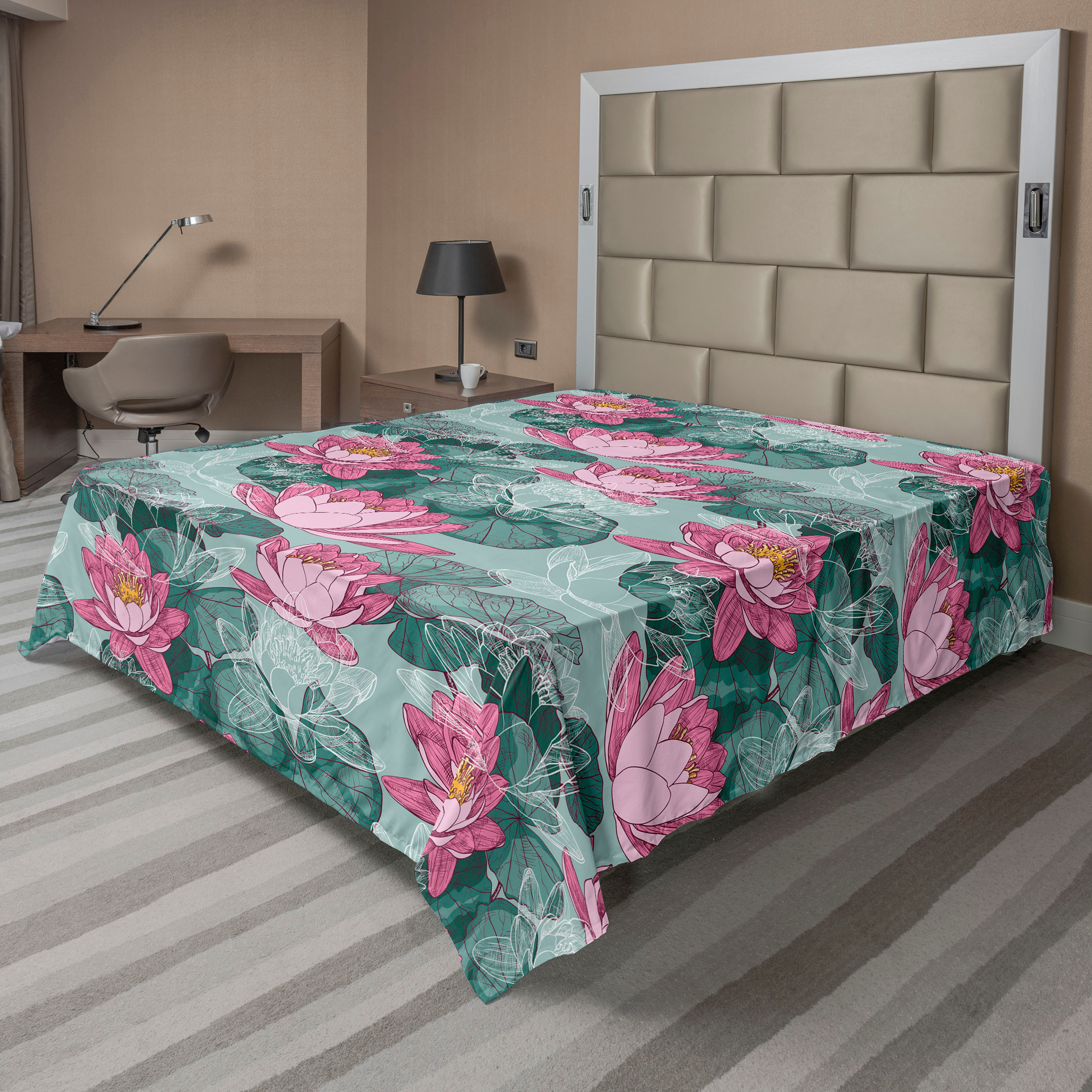 Ambesonne Garden Flat Bedding Sheet Soft Top Sheet, Blooming Water ...