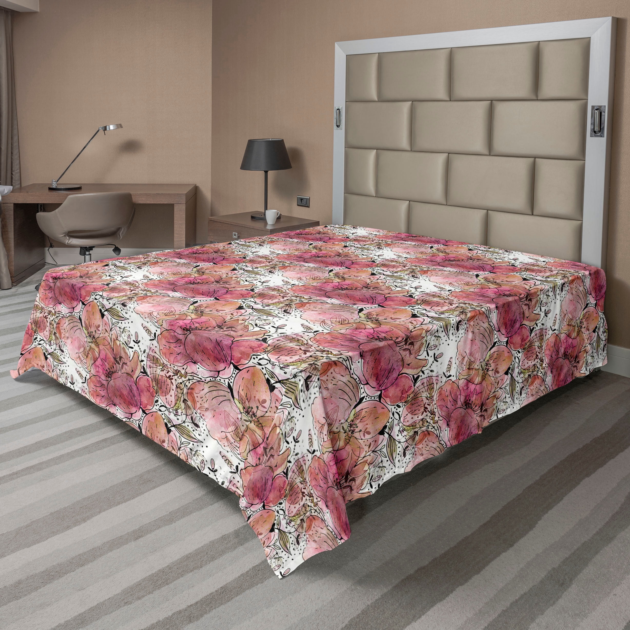 Ambesonne Garden Flat Bedding Sheet Soft Top Sheet, Floral Botanical ...