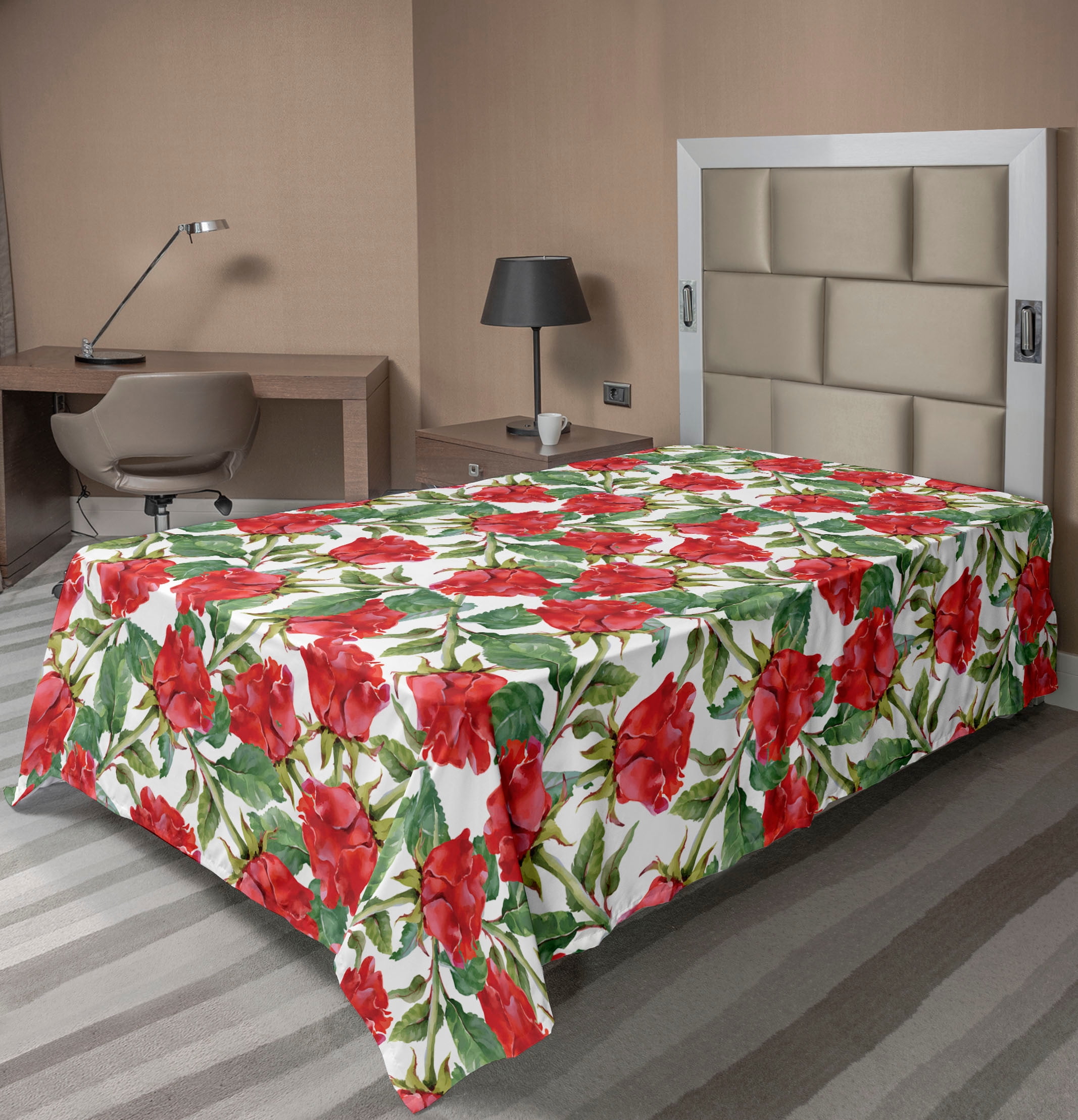 Ambesonne Garden Flat Bedding Sheet Soft Top Sheet, Roses Branches ...