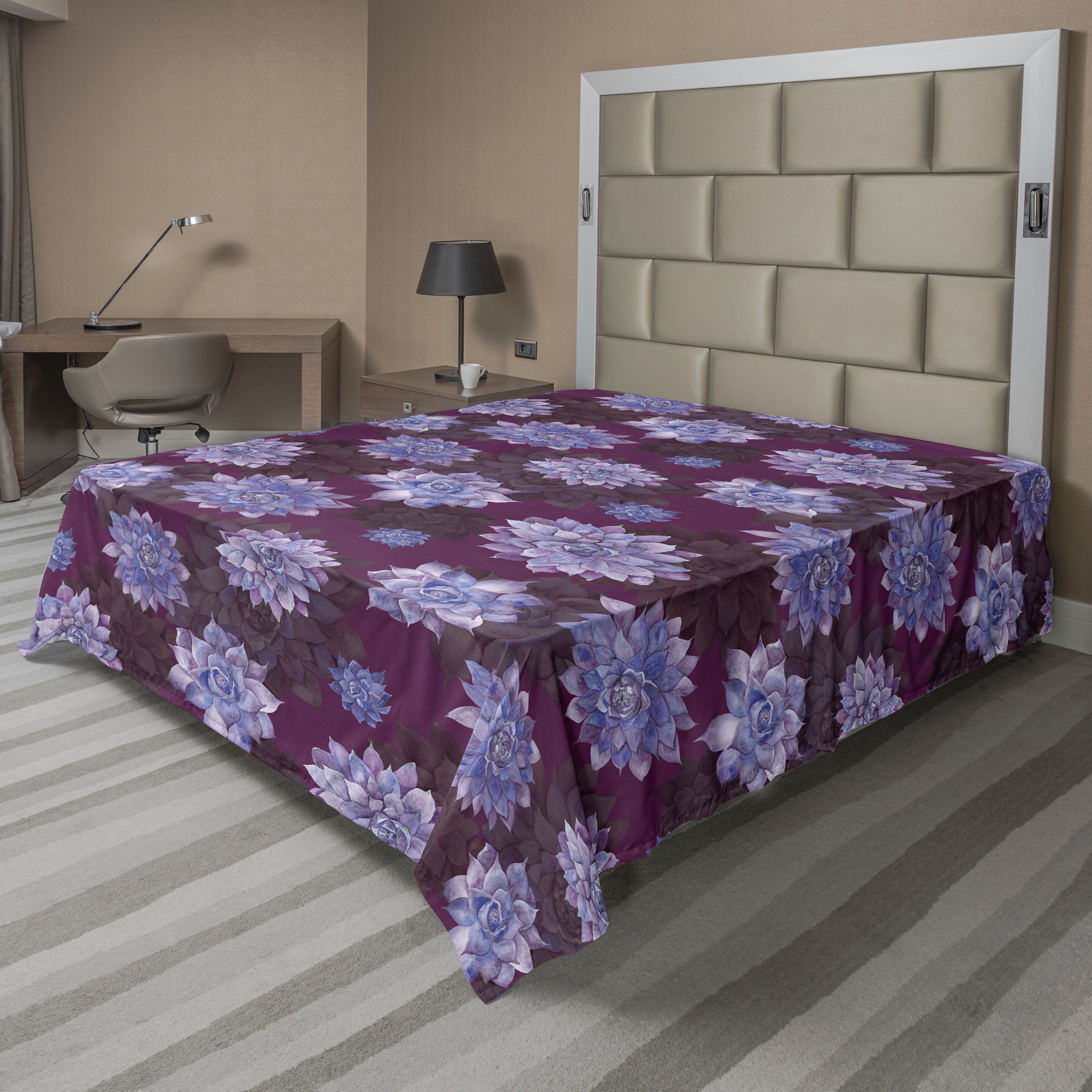 Ambesonne Garden Flat Bedding Sheet Soft Top Sheet, Sempervivum ...