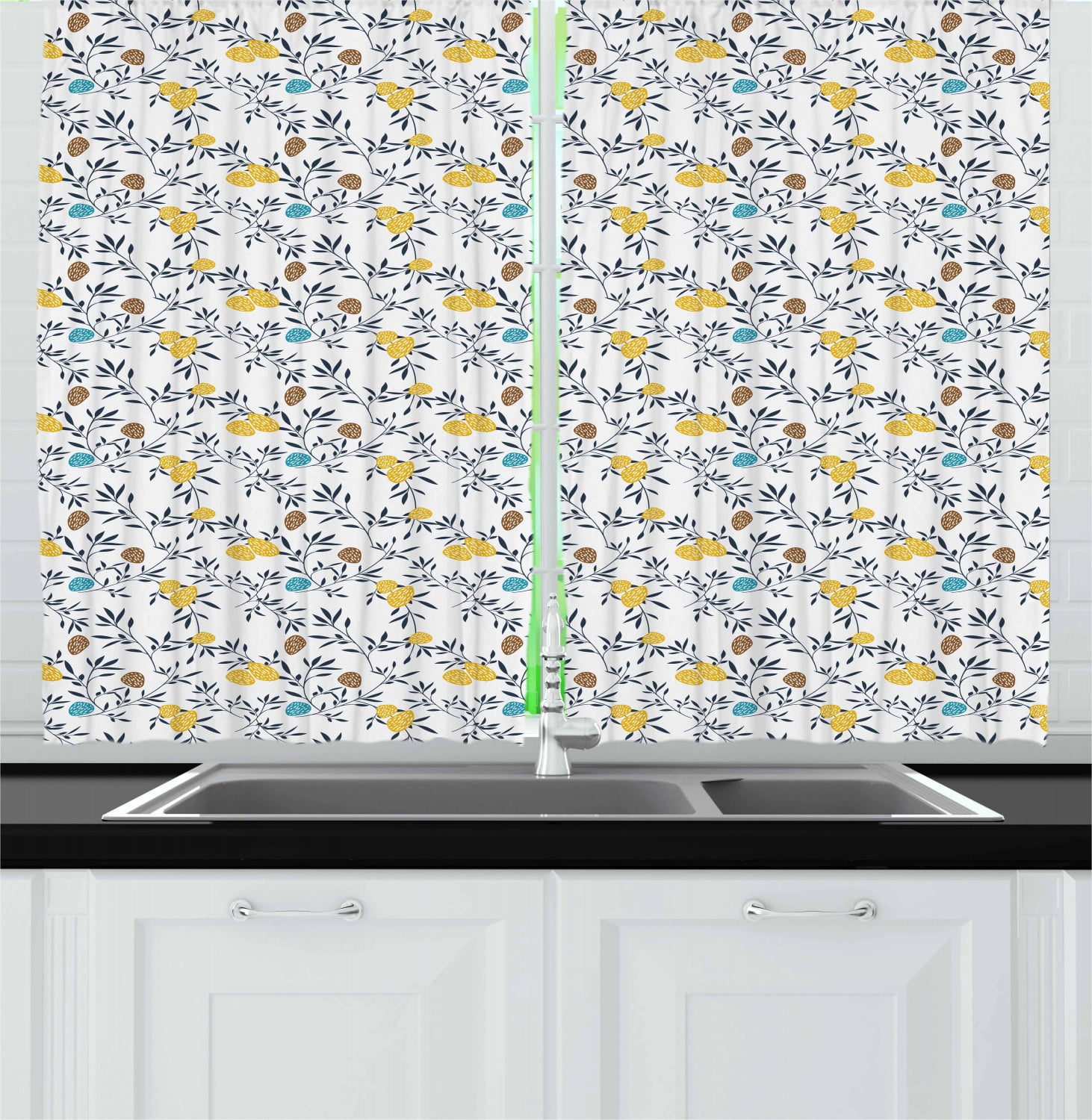Ambesonne Garden Kitchen Curtains, Colorful Abstract Botany, 55"x39 ...