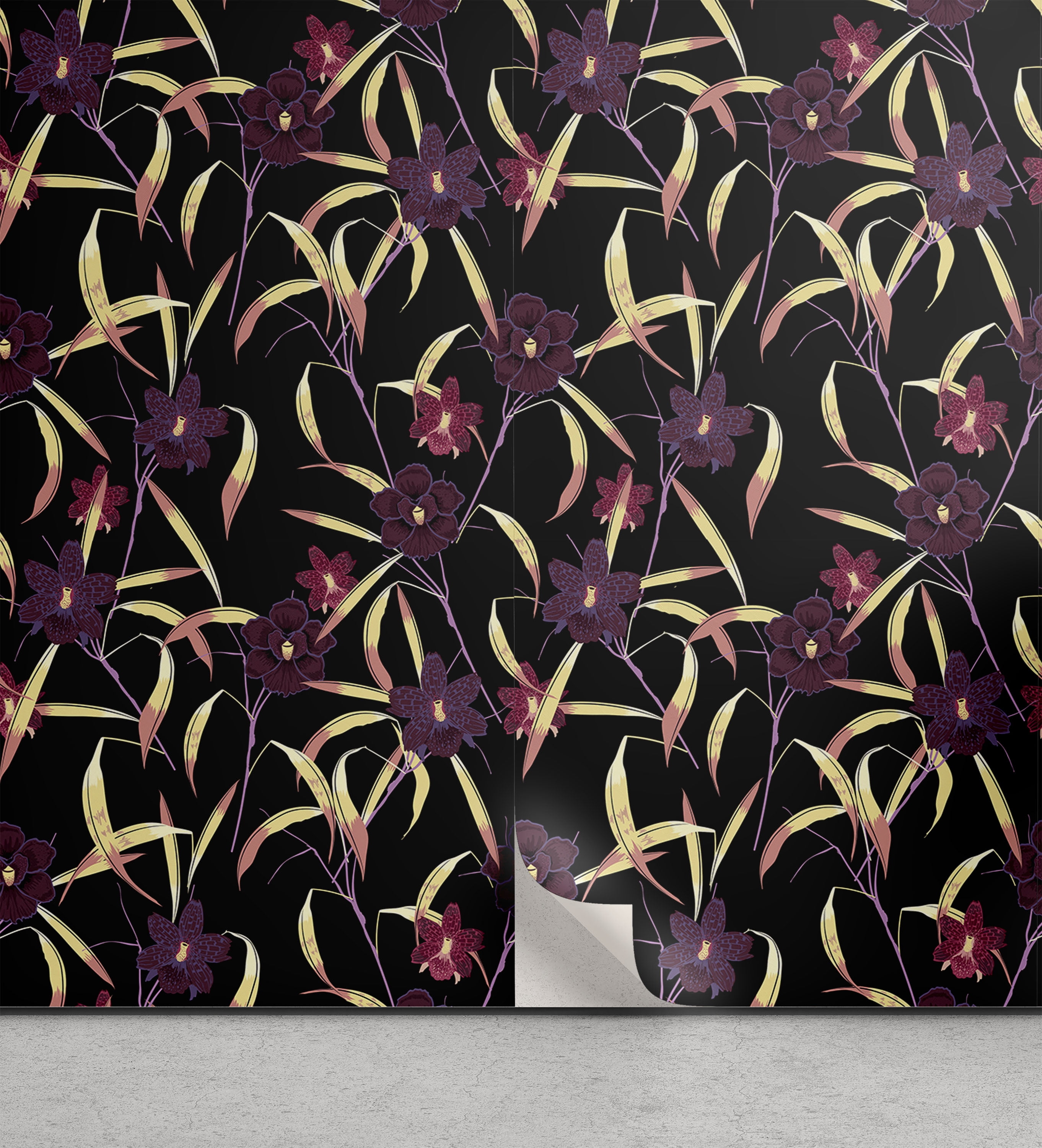 Ambesonne Garden Peel & Stick Wallpaper for Home, Flowers Black Back ...