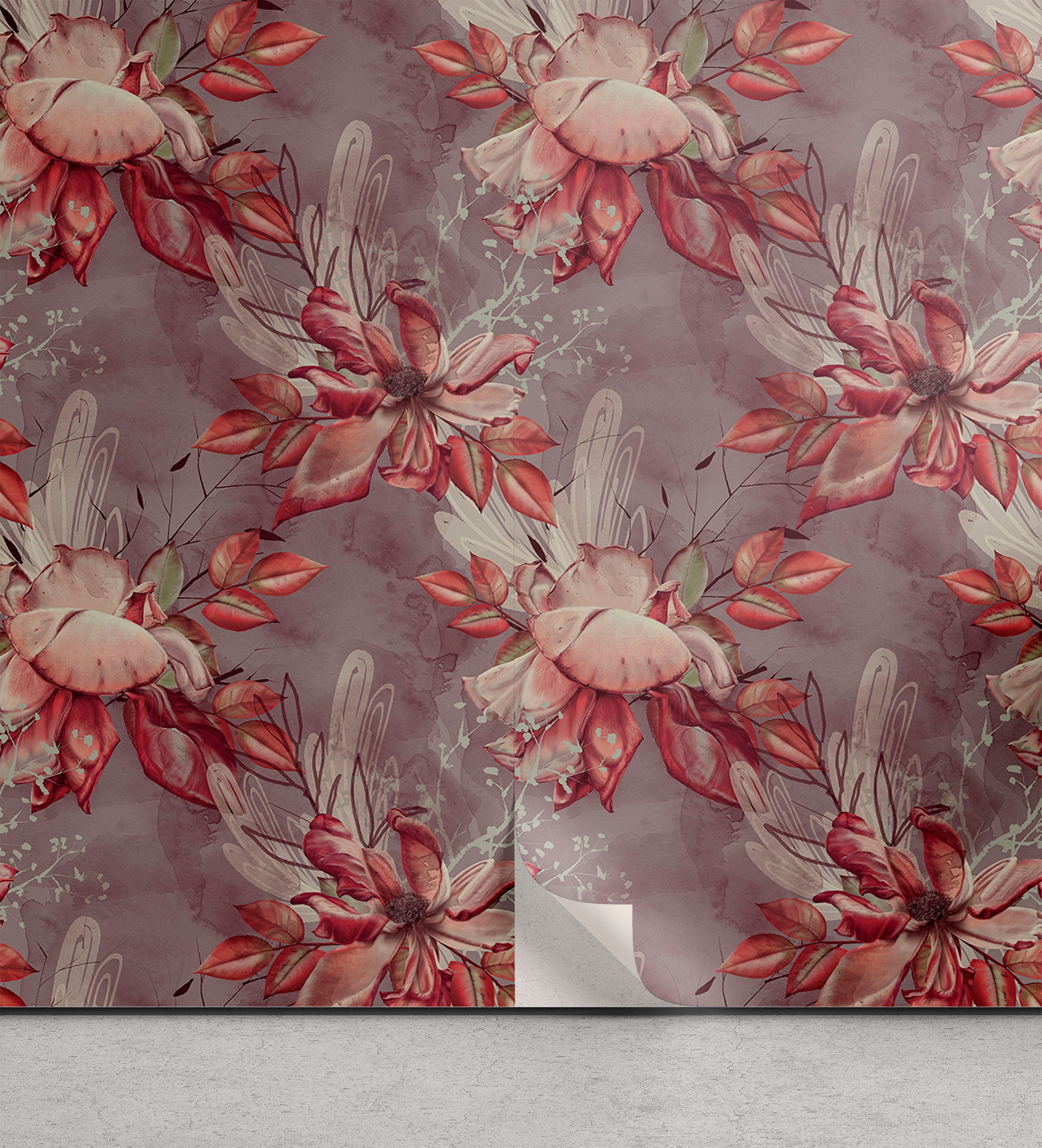Ambesonne Garden Peel & Stick Wallpaper for Home, Roses Twigs Leaves ...
