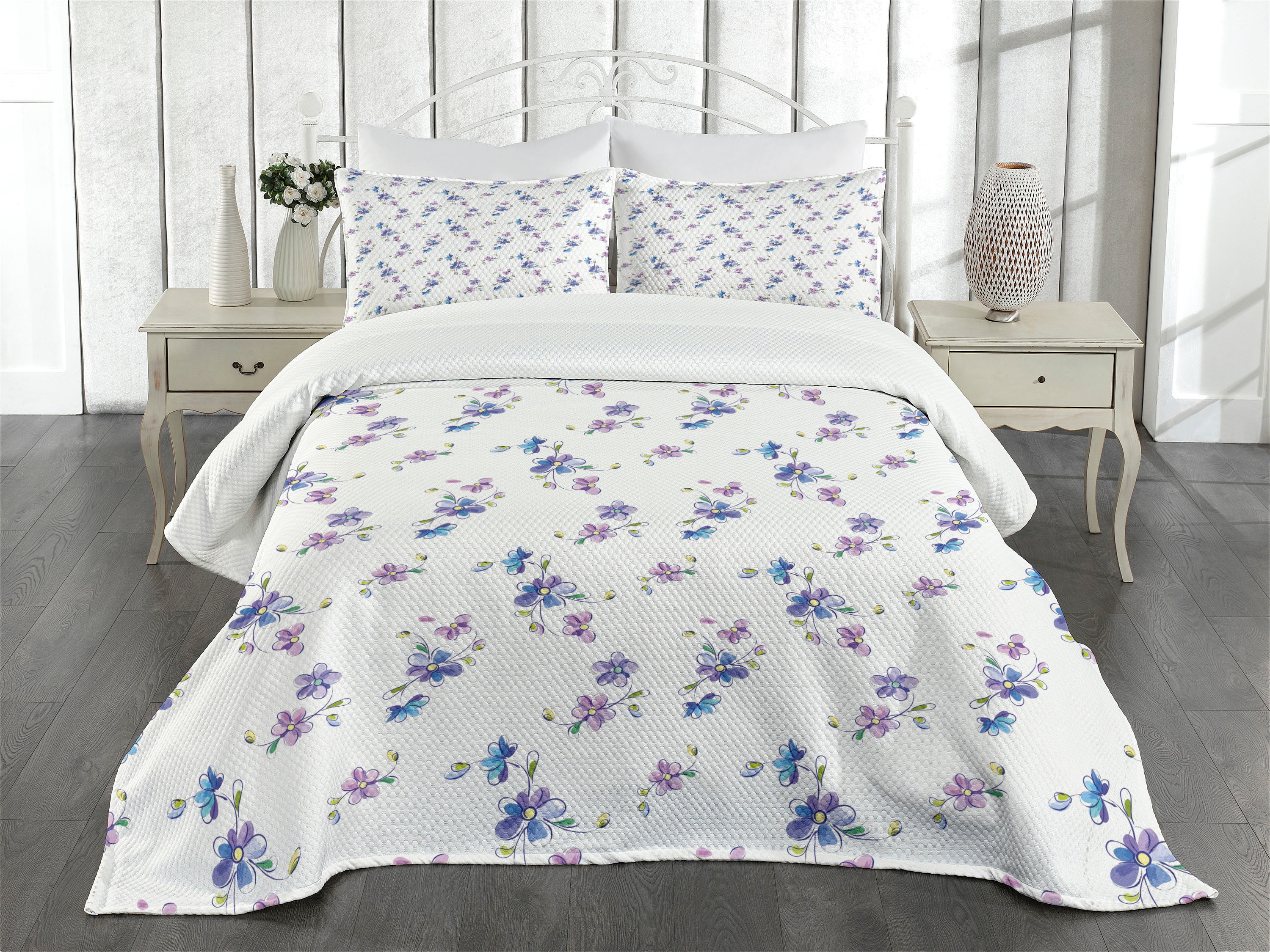 Ambesonne Garden Quilted Bedspread Set 3 Pcs, Bridal Romantic Buds ...