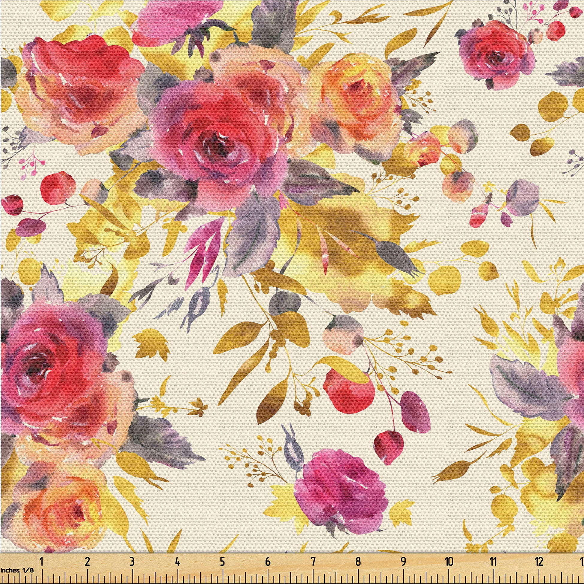 Ambesonne Garden Scene Fabric by the Yard, Delicate Rose Summer, 5 ...