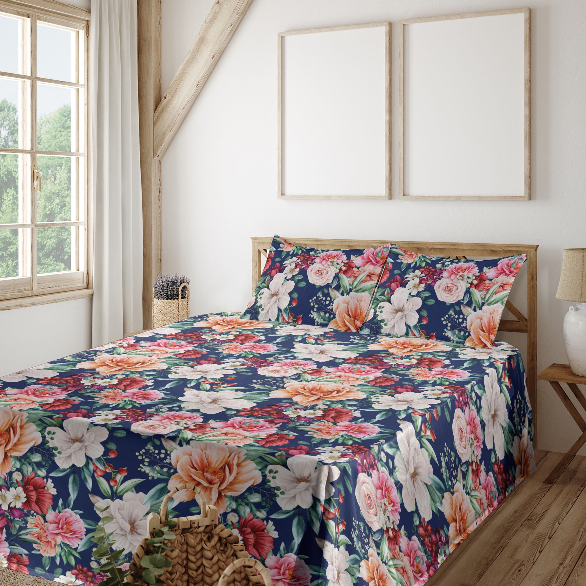 Ambesonne Garden Scene Fitted & Flat Sheet with Shams 4 Pcs Set ...