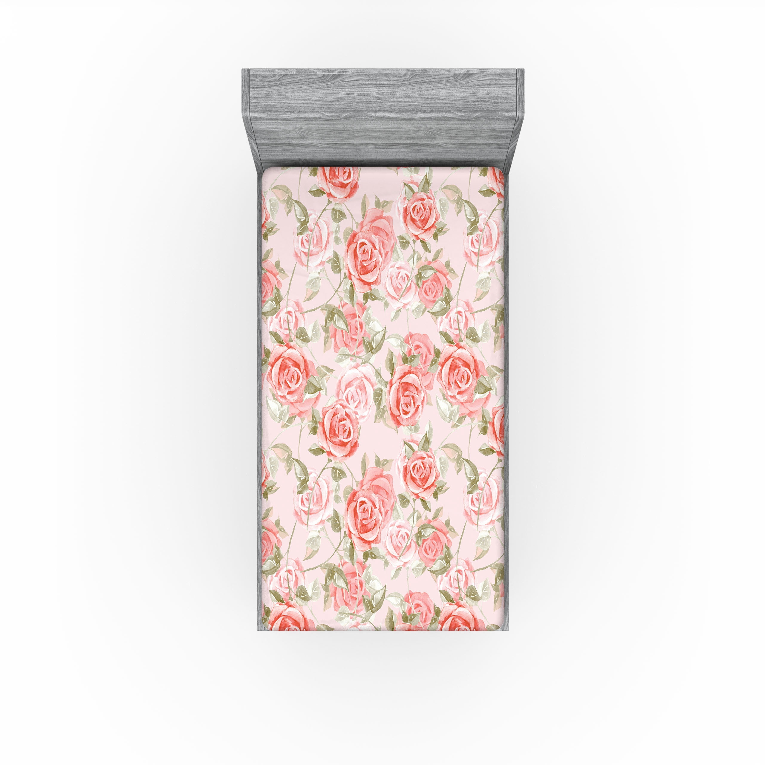 Ambesonne Garden Scene Fitted Sheet, Innocent Rose Flowers, Twin XL ...