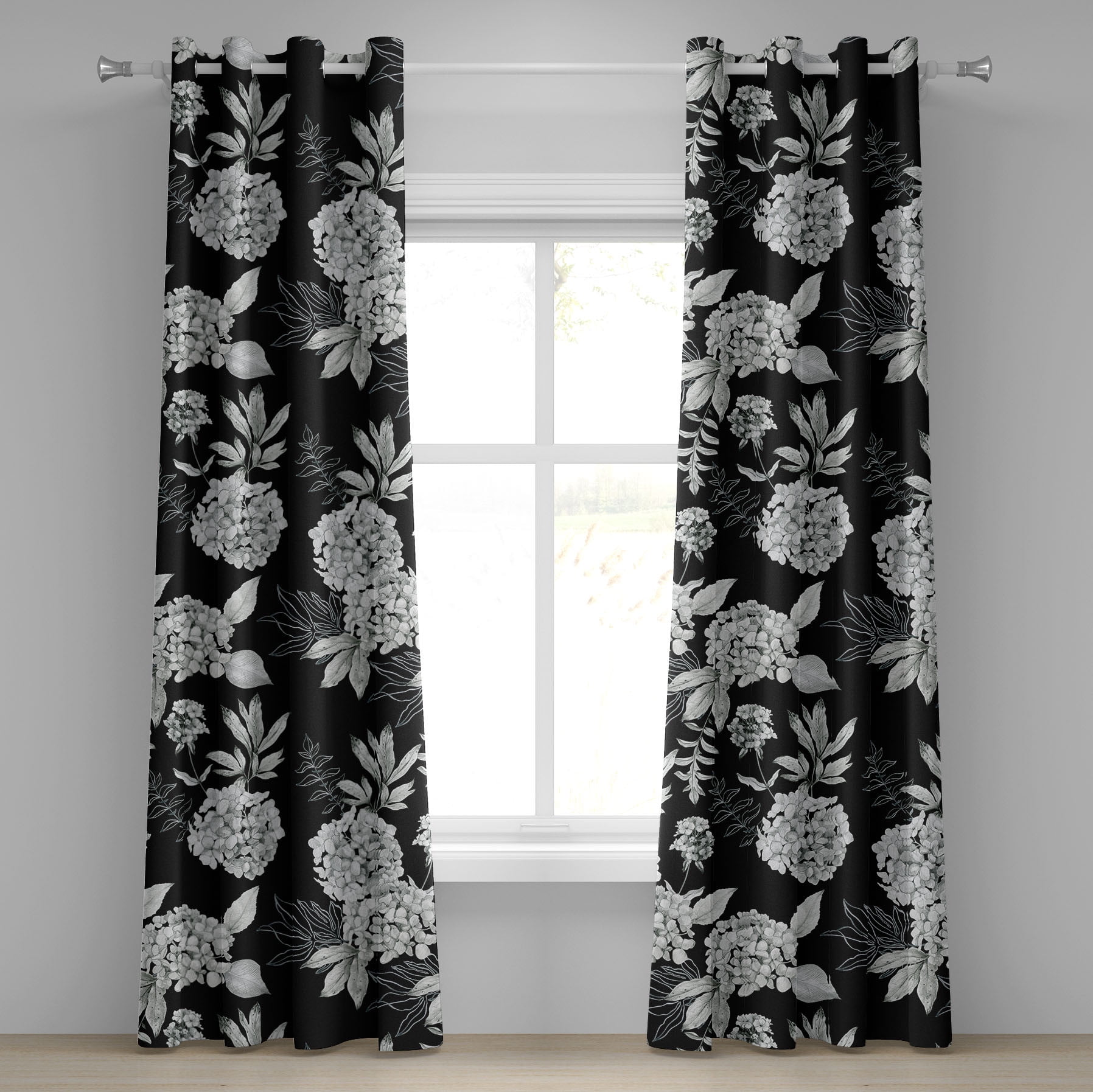 Ambesonne Garden Scene Grommet Curtain, Botany Hydrangea Print, 50"x84 ...