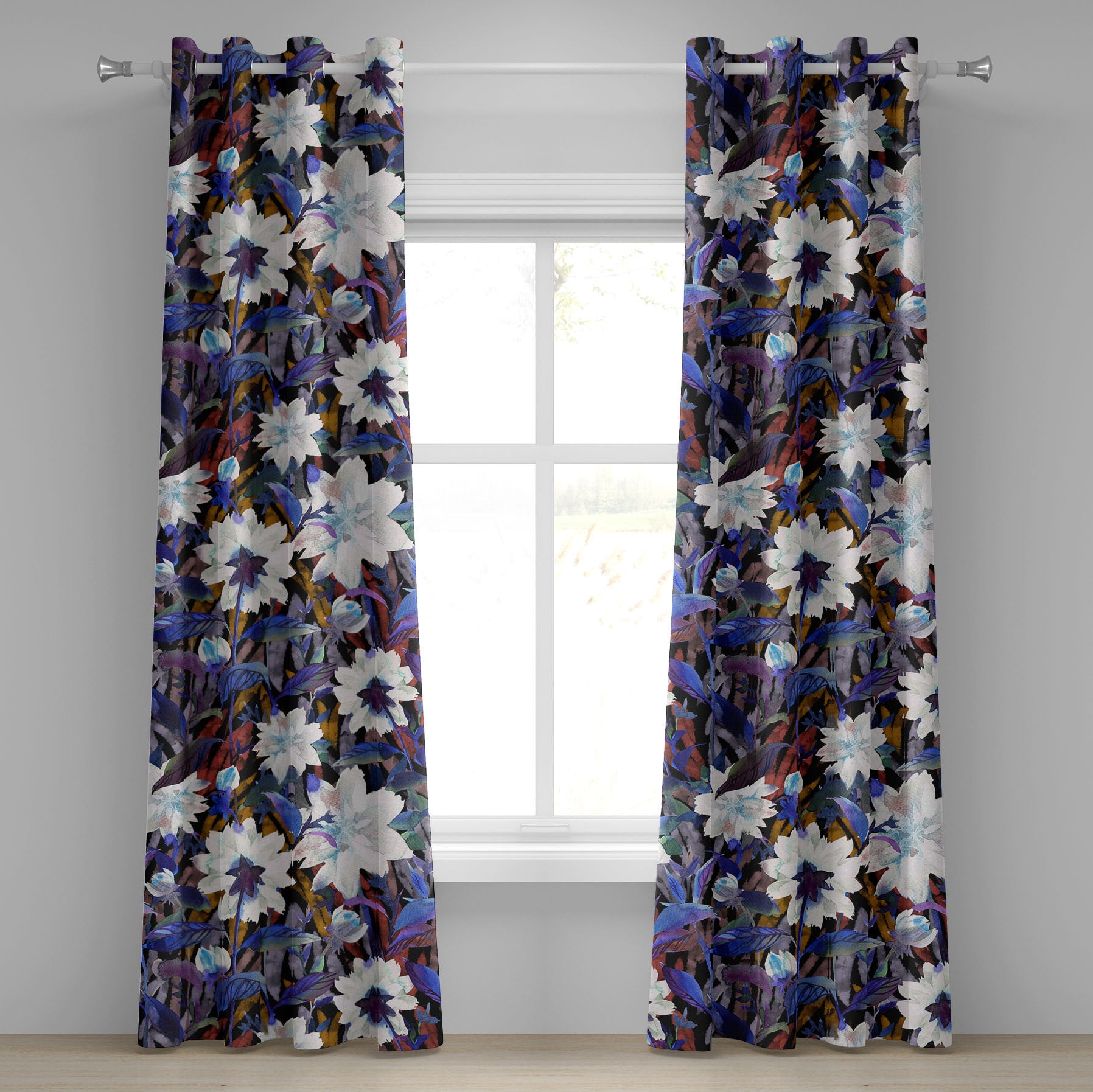 Ambesonne Garden Scene Grommet Curtain, Watercolor Buds Stems, 50"x84 ...