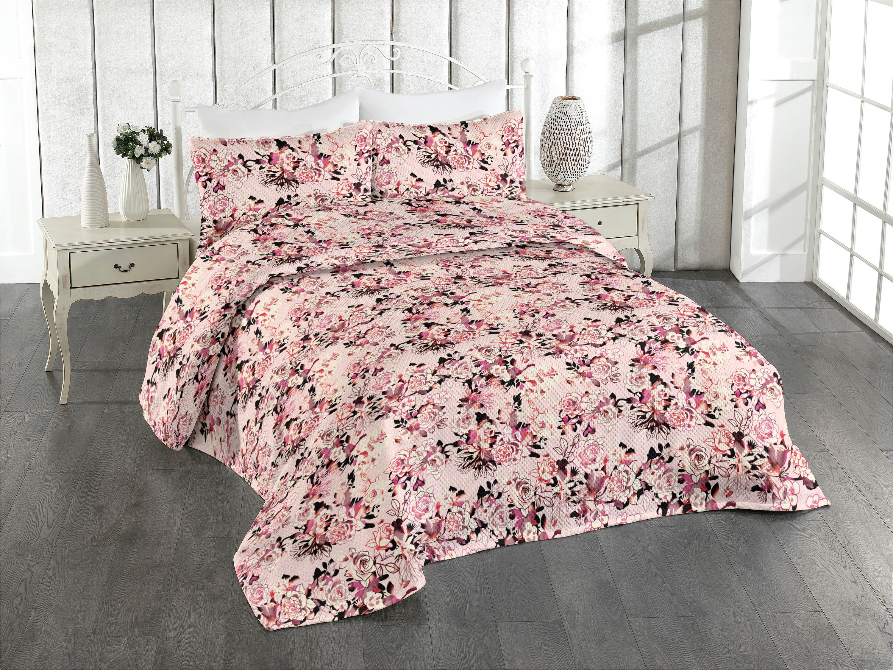 Ambesonne Garden Scene Quilted Bedspread Set 3 Pcs, Simple Dreamy ...