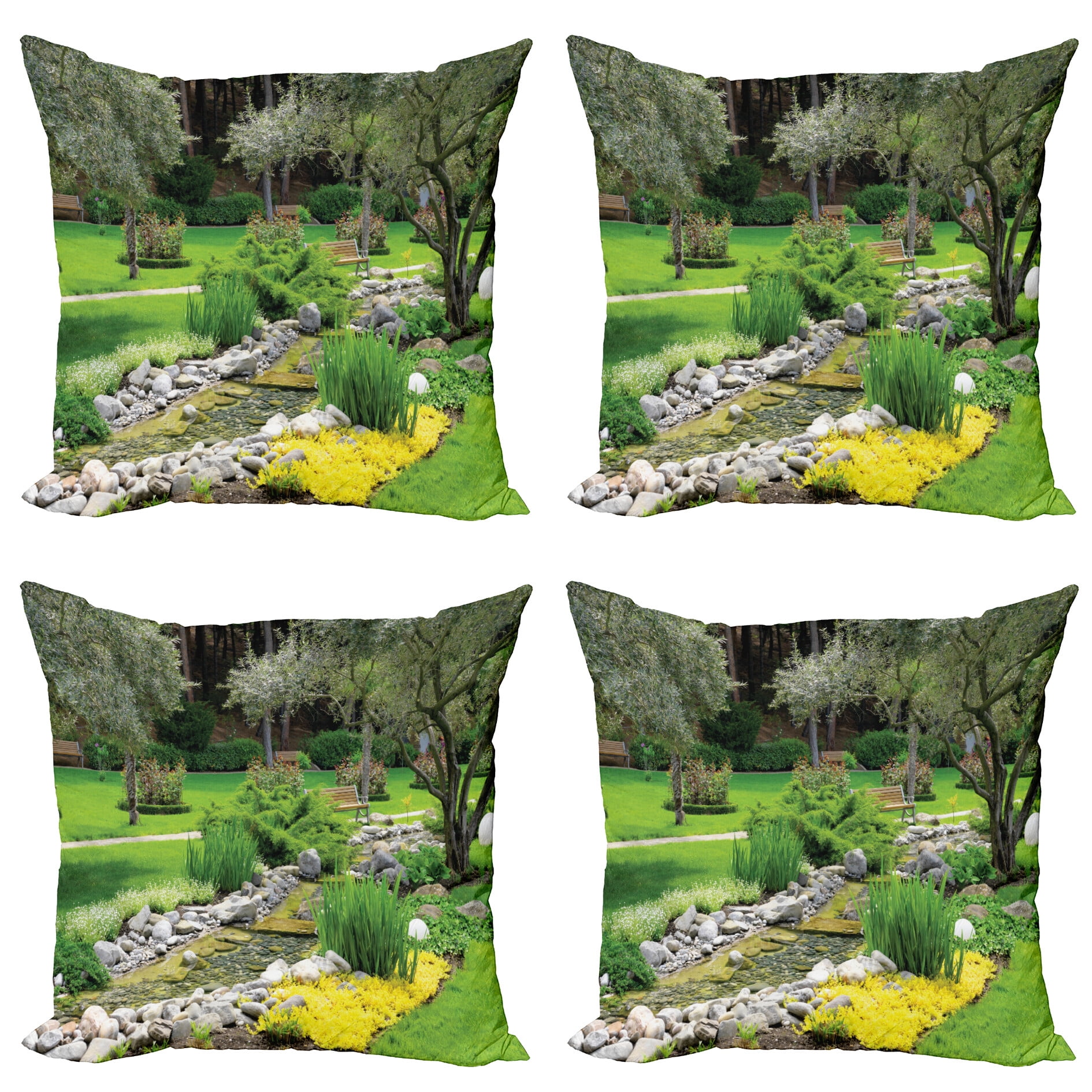 Ambesonne Garden Throw Pillow Cover 4 Pack, Japanese Park Landscape, 16 ...