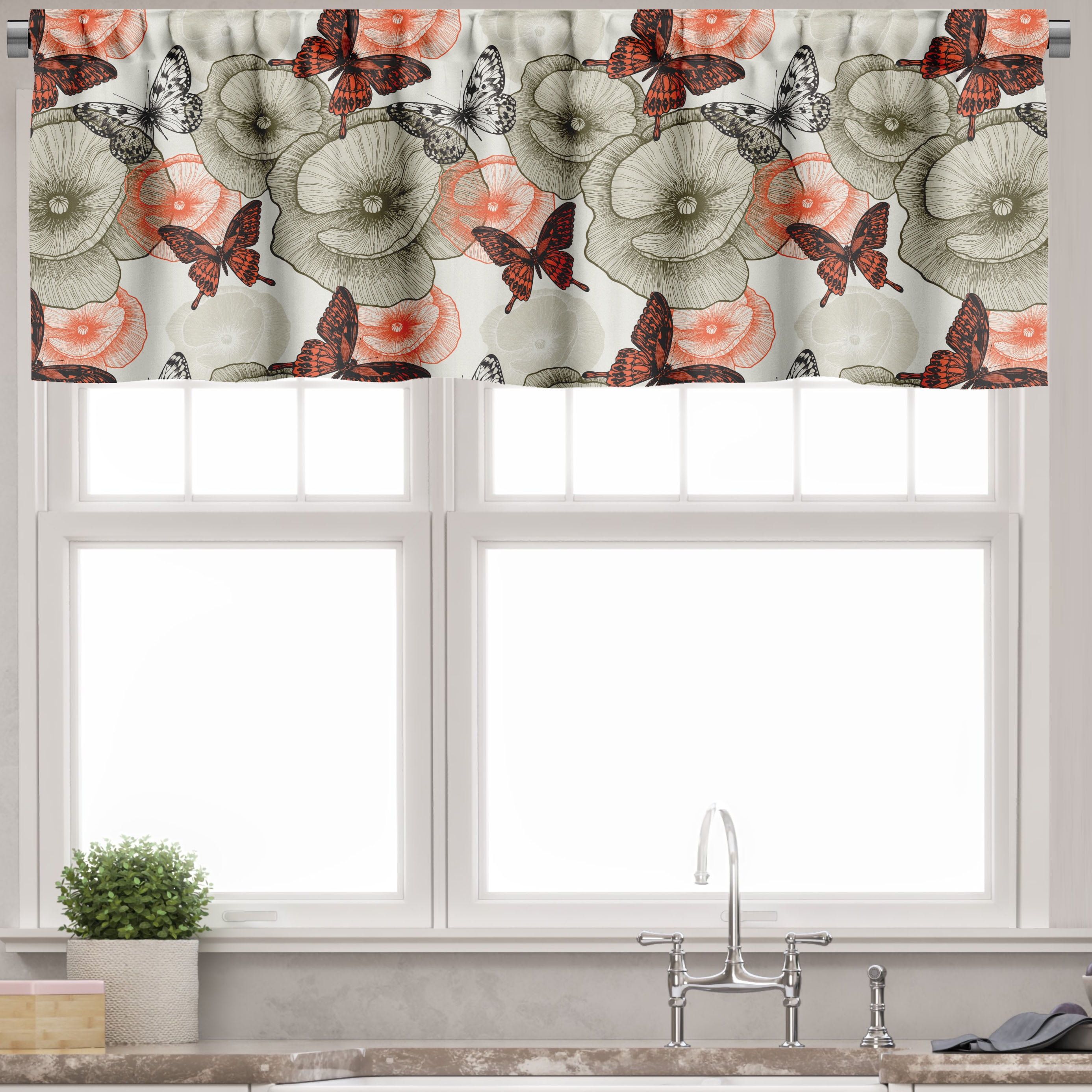 Ambesonne Garden Valance Pack Of 2 Poppies And Butterflies 54x18