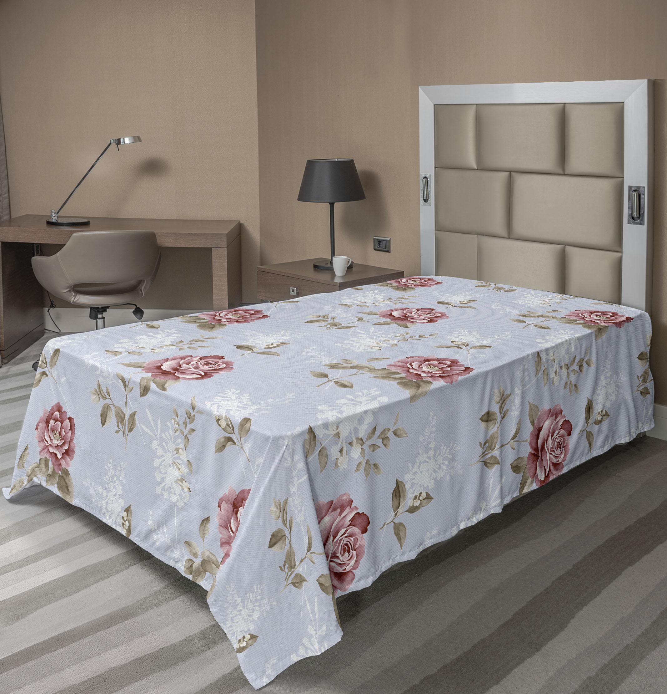 Ambesonne Garden Vibes Flat Bedding Sheet Soft Top Sheet, Rose Romantic ...