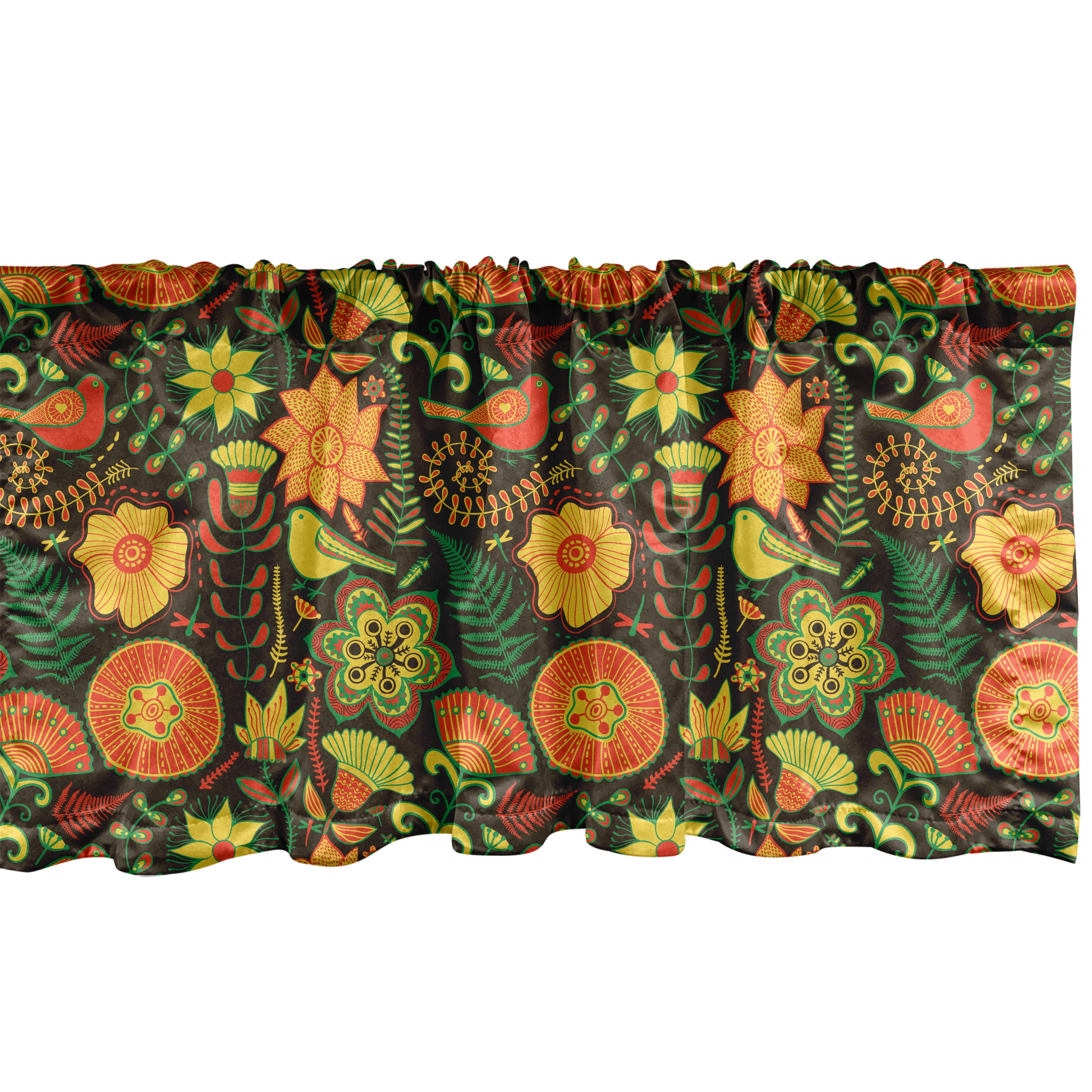 Ambesonne Garden Window Valance, Ornamental Nature Wildlife Pattern ...