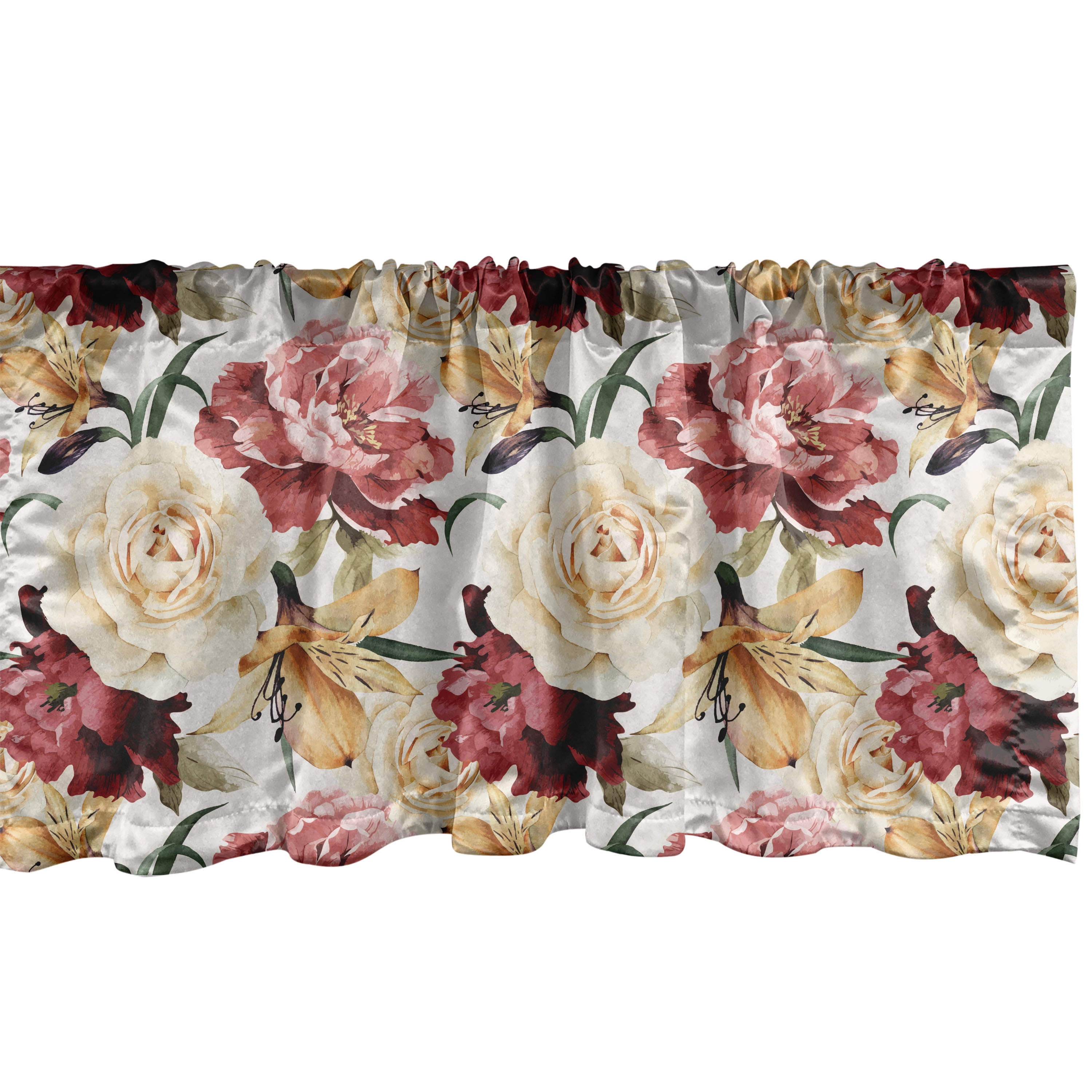 Ambesonne Garden Window Valance, Watercolor Roses Peonies, 54" X 12 ...