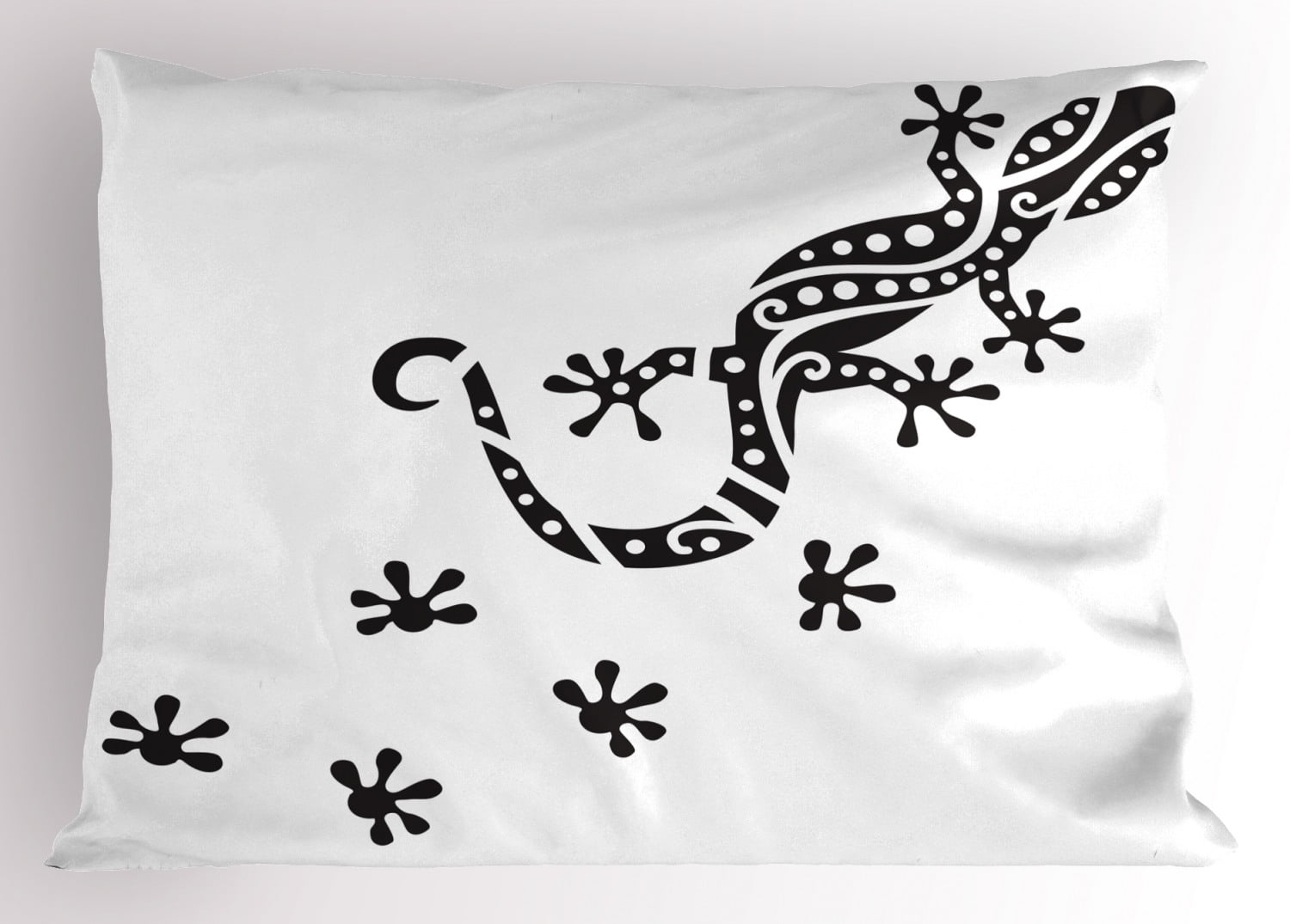 Ambesonne Gecko Pillow Sham, Lizard and Footprints, 26" X 20", Black ...