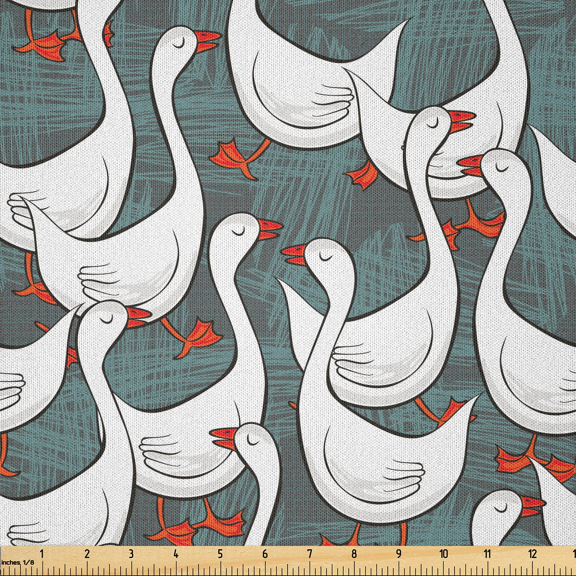Ambesonne Geese Fabric by the Yard Microfiber, Happy White Birds on ...