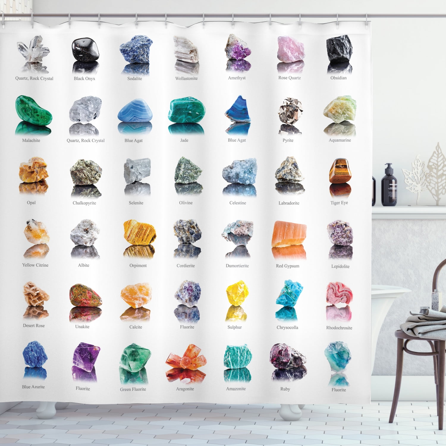 Ambesonne Gemstone Shower Curtain, Mineral Geology Theme, 69"Wx84"L ...