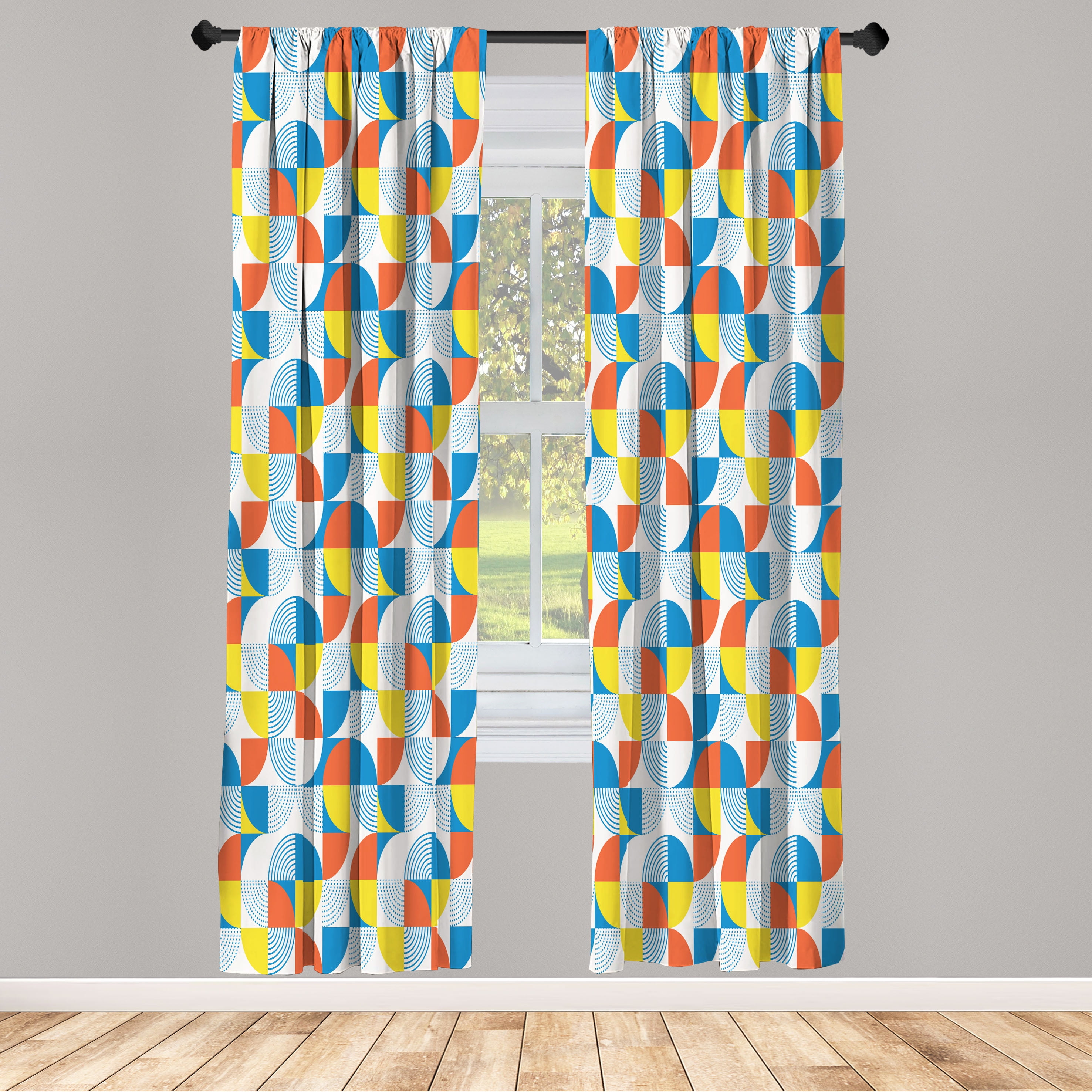 Ambesonne Geometric Curtains, Bauhaus Circular Form, Pair of 28"x84 ...