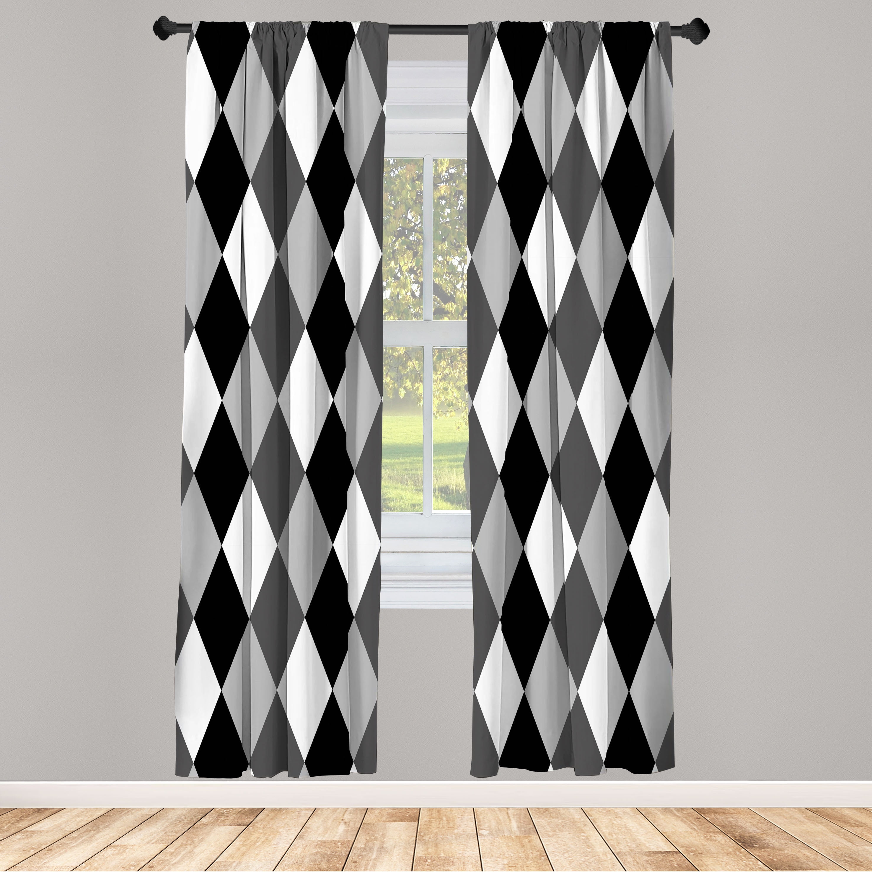 Ambesonne Geometric Curtains, Black/White Rhombus, 2 Panel Set, 28"x84 ...