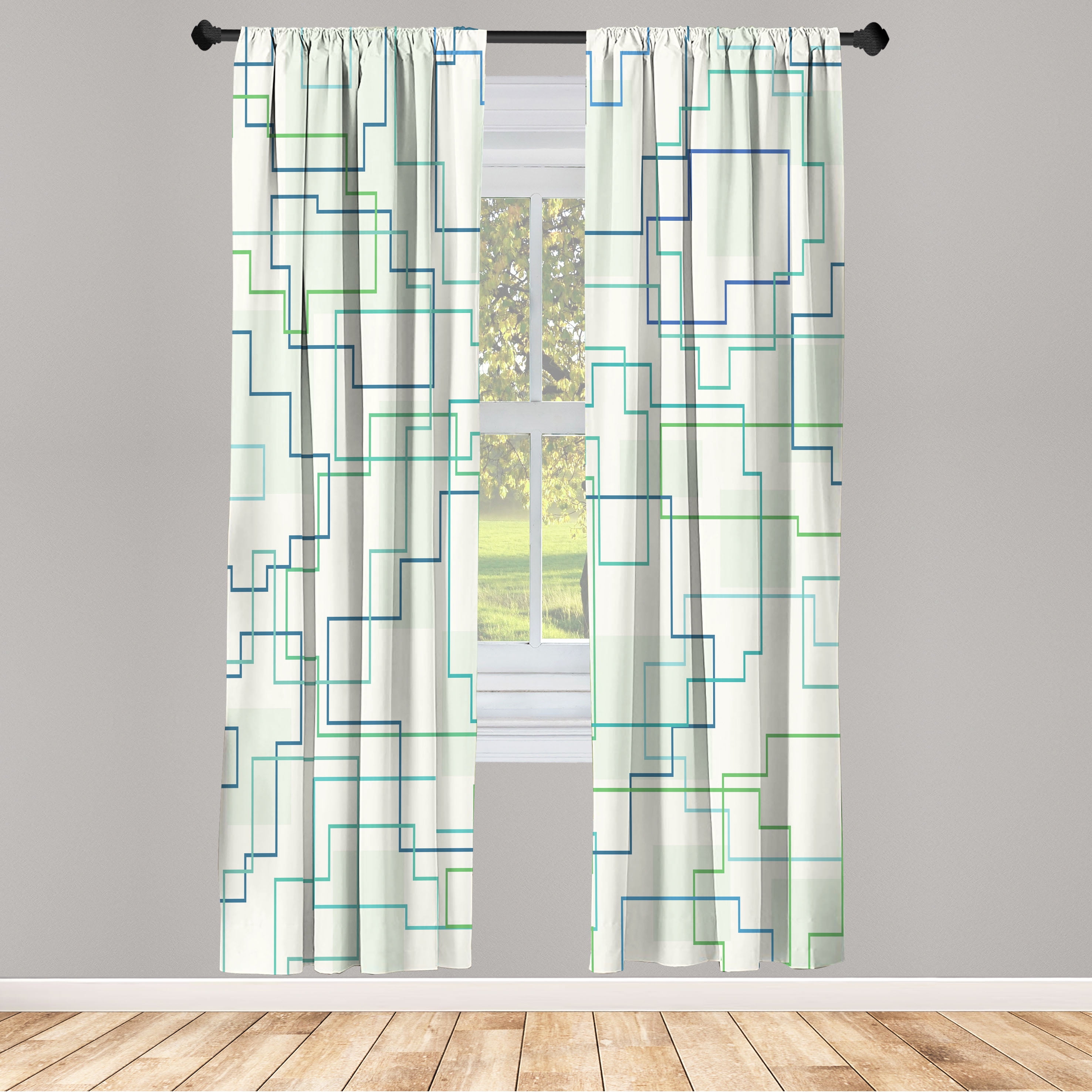 Ambesonne Geometric Curtains, Future Town Design, Pair of 28"x84", Mint ...