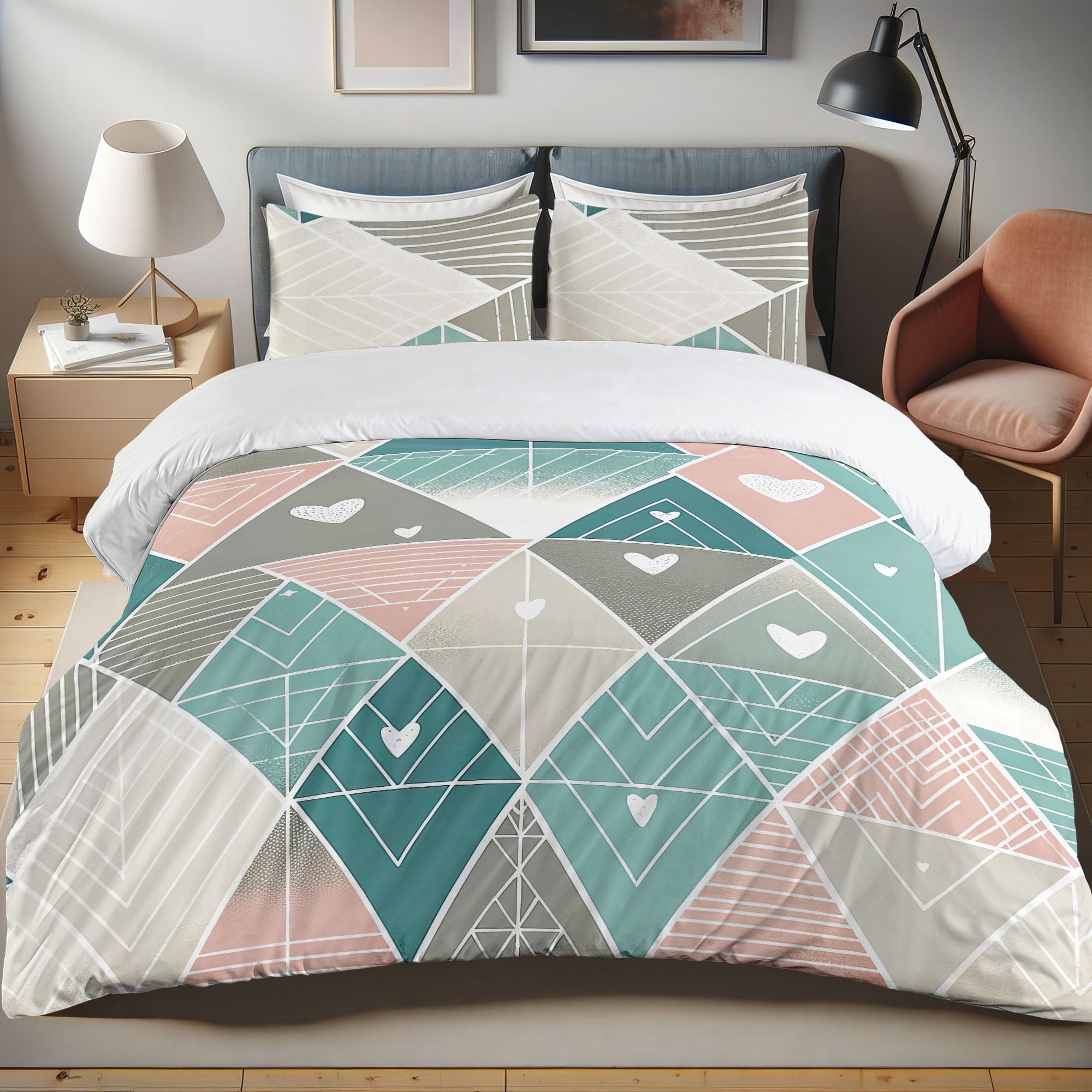 Ambesonne Geometric Duvet Cover Set, Modern Tribal Hearts Boho, Calking ...
