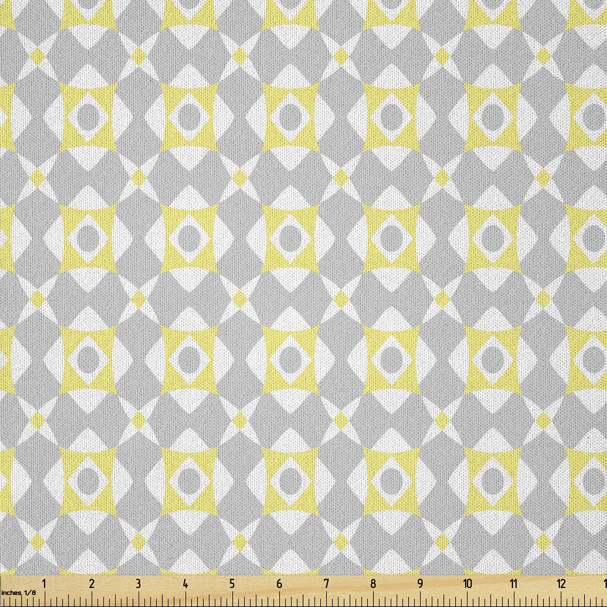 Ambesonne Geometric Fabric by the Yard Microfiber, Tile Style Squares ...