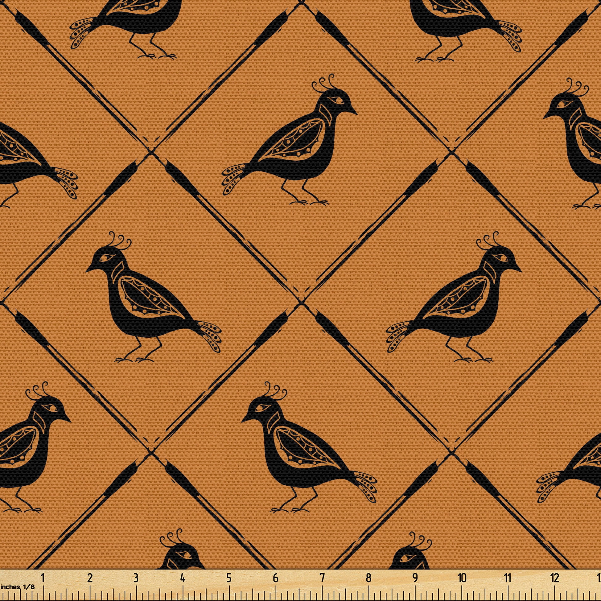 Ambesonne Geometric Fabric by the Yard Upholstery, Baroque Style Birds ...