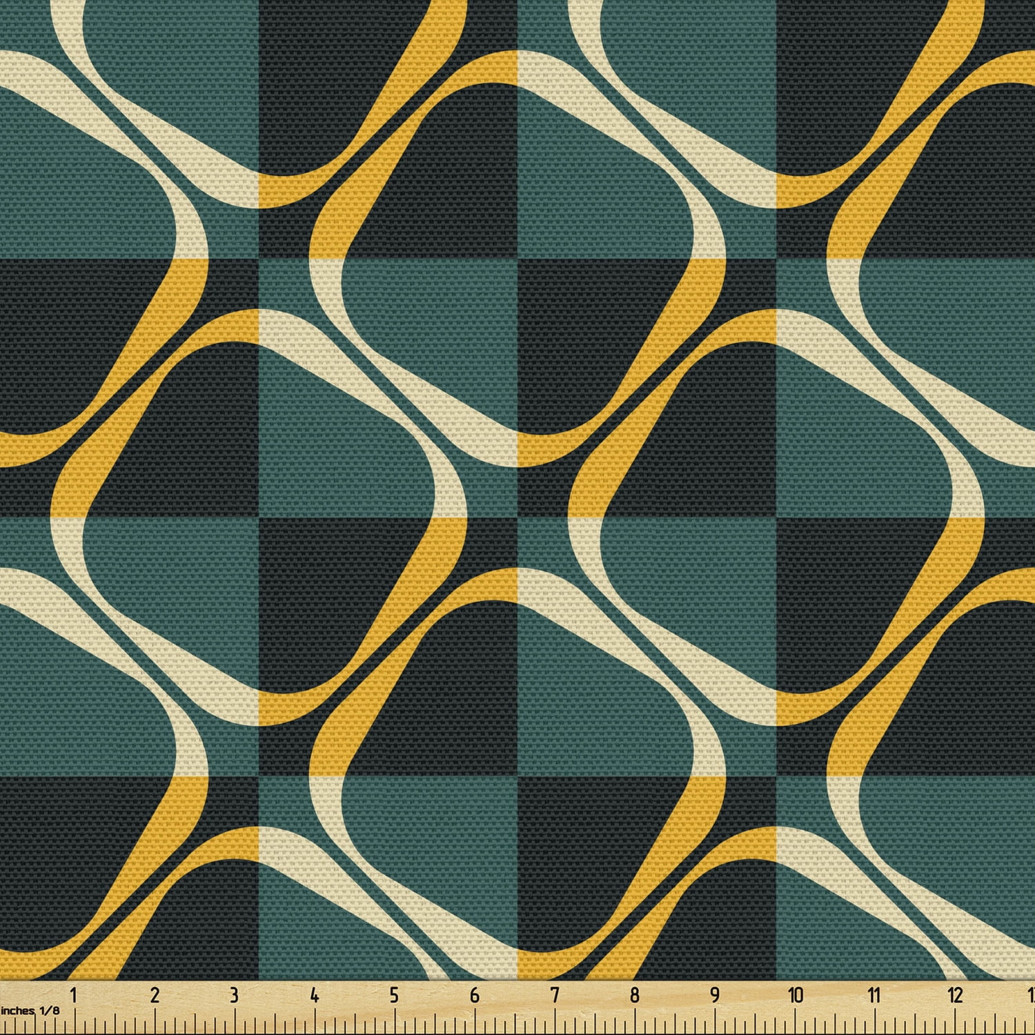 Ambesonne Geometric Fabric by the Yard Upholstery, Checkered Pattern ...