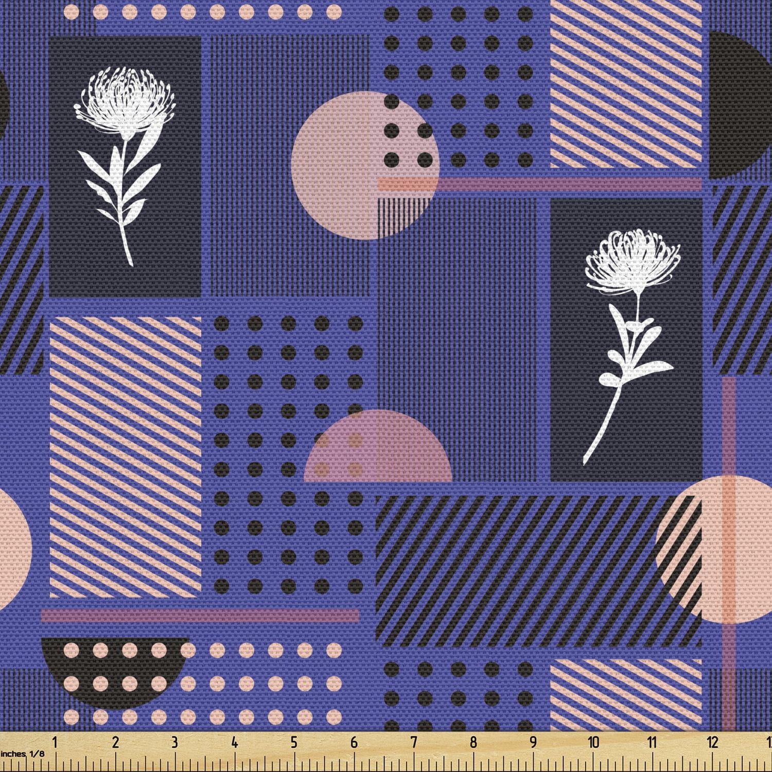 Ambesonne Geometric Fabric by the Yard Upholstery, Circles Stripes ...