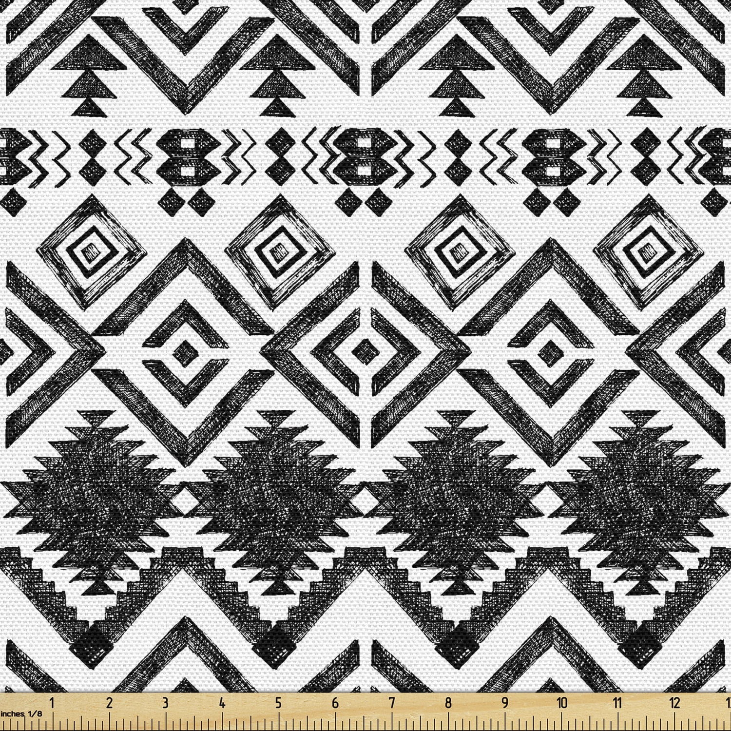 Ambesonne Geometric Fabric by the Yard Upholstery, Hand Drawn Pattern ...