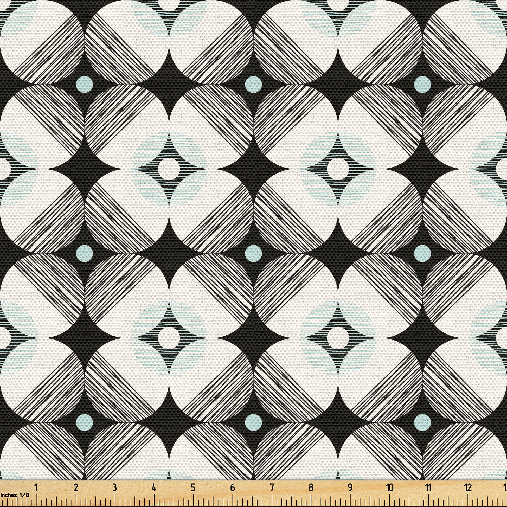 Ambesonne Geometric Fabric by the Yard Upholstery, Striped Circles Dots ...