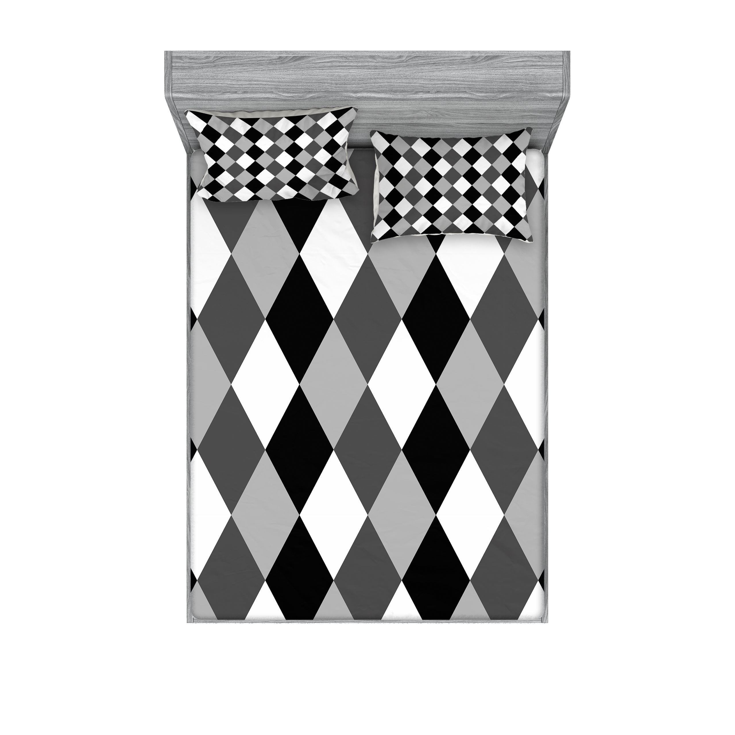 Ambesonne Geometric Fitted Sheet & Pillow Sham Set, Black and White ...