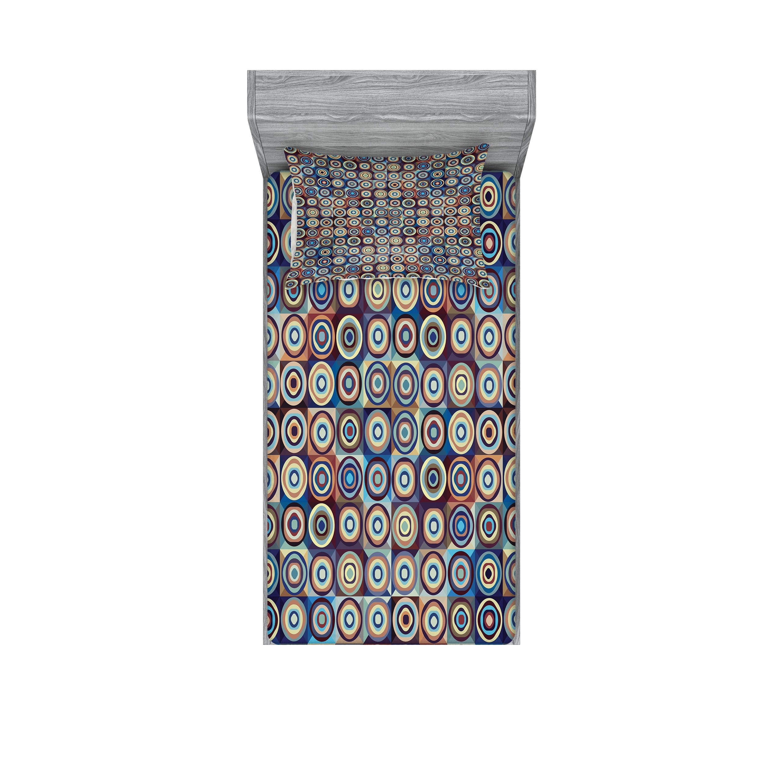 Ambesonne Geometric Fitted Sheet & Pillow Sham Set, Ring Formed Circles ...