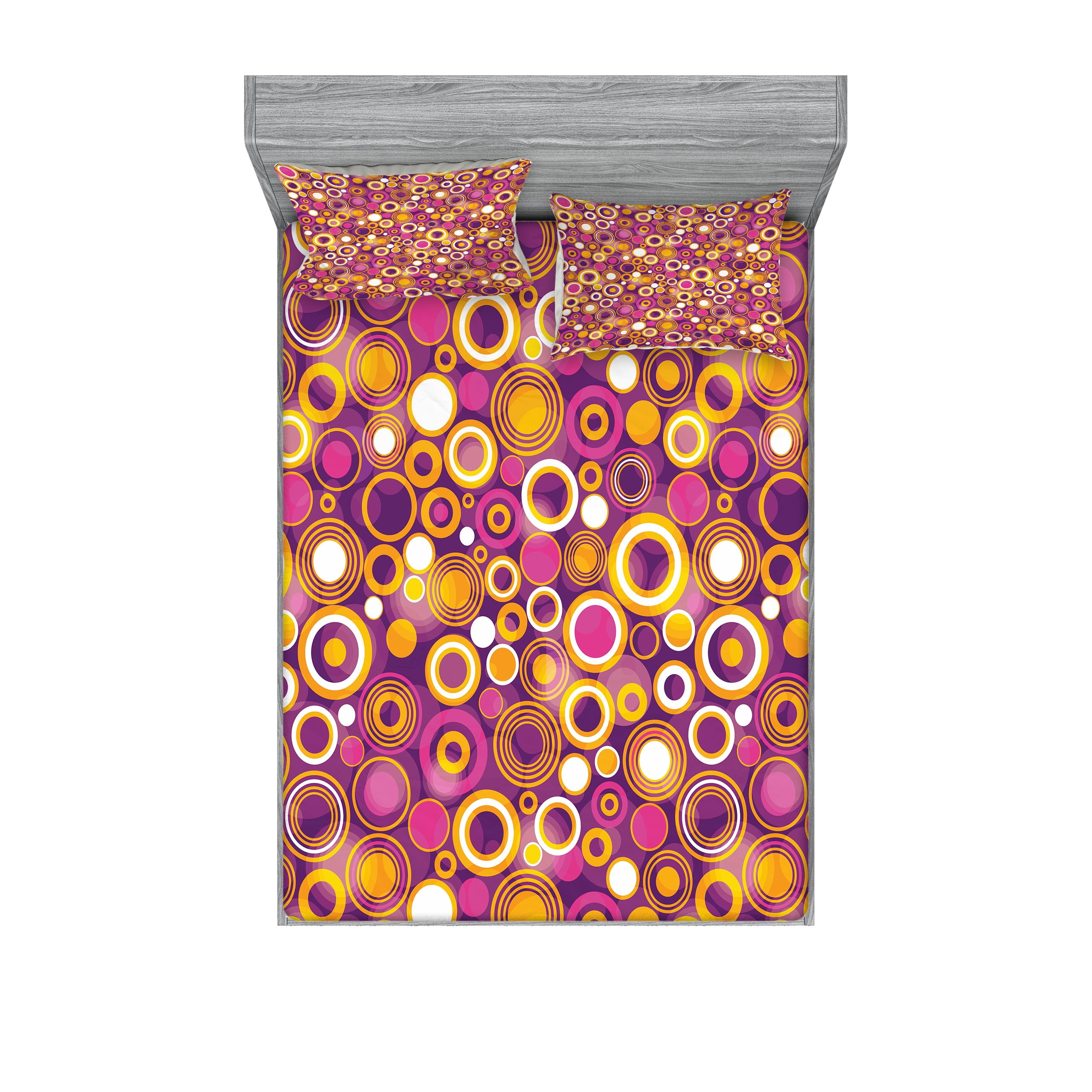 Ambesonne Geometric Fitted Sheet & Pillow Sham Set, Vintage Circles ...
