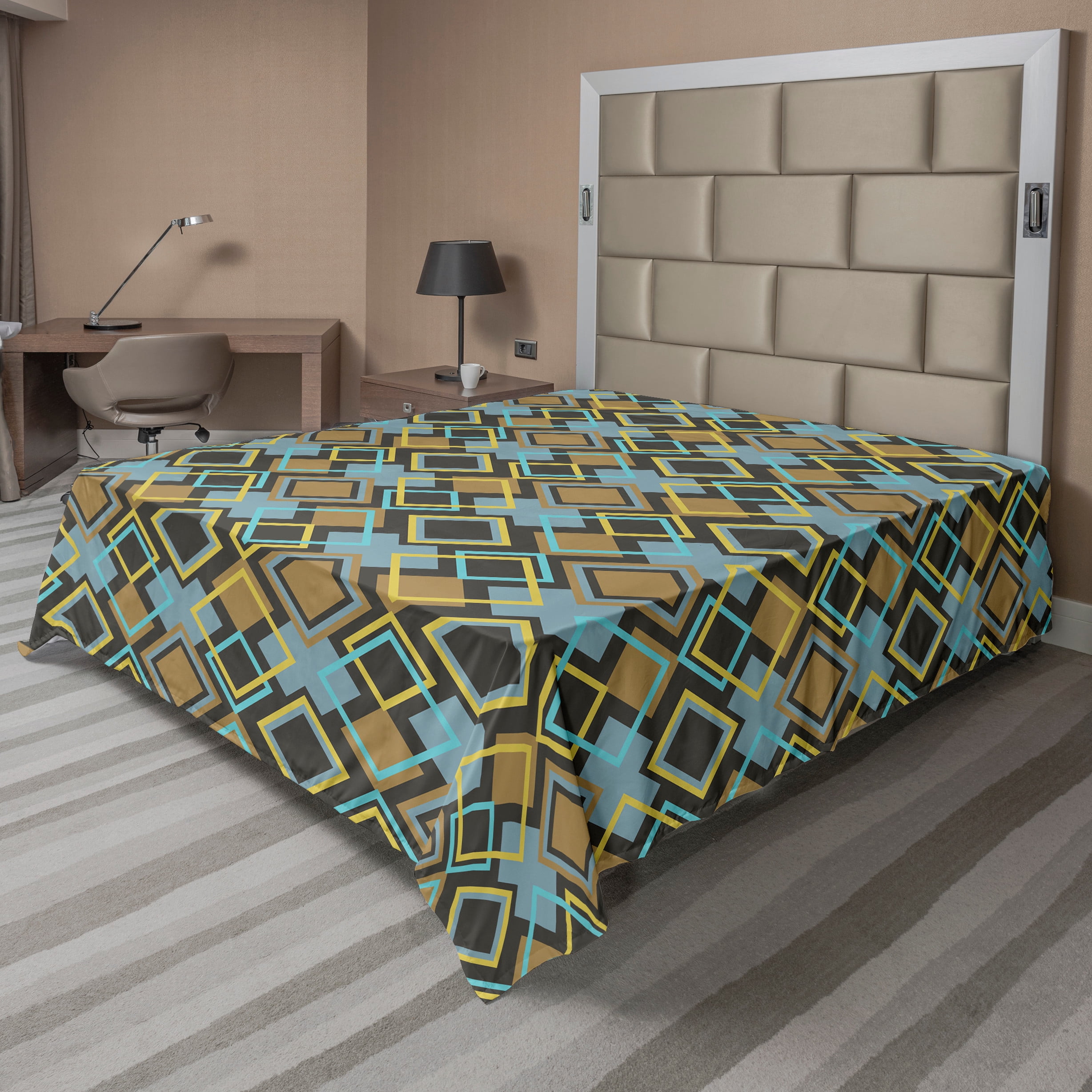 Ambesonne Geometric Flat Sheet, Bullseye Modern Mosaic, King Size ...