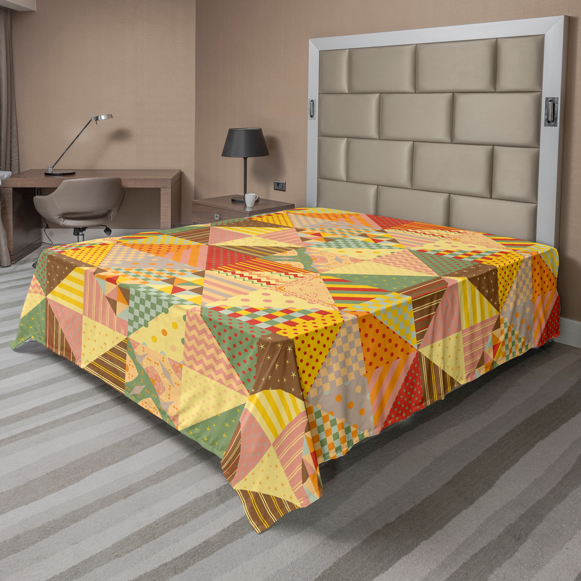 Ambesonne Geometric Flat Sheet, Colorful Triangle Patches, Full Size ...