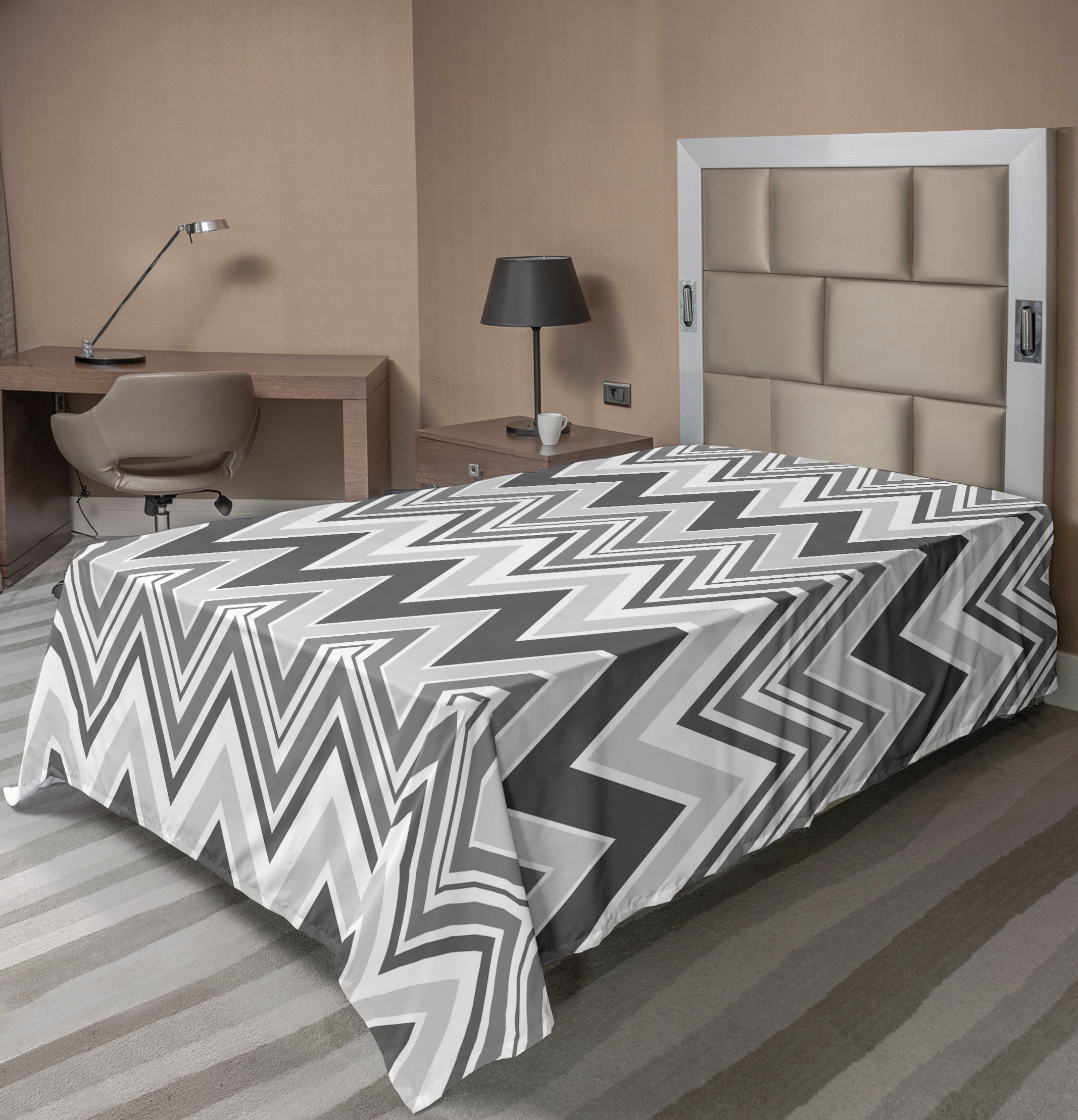 Ambesonne Geometric Flat Sheet, Grayscale Zig Zag Pattern, Twin Size ...