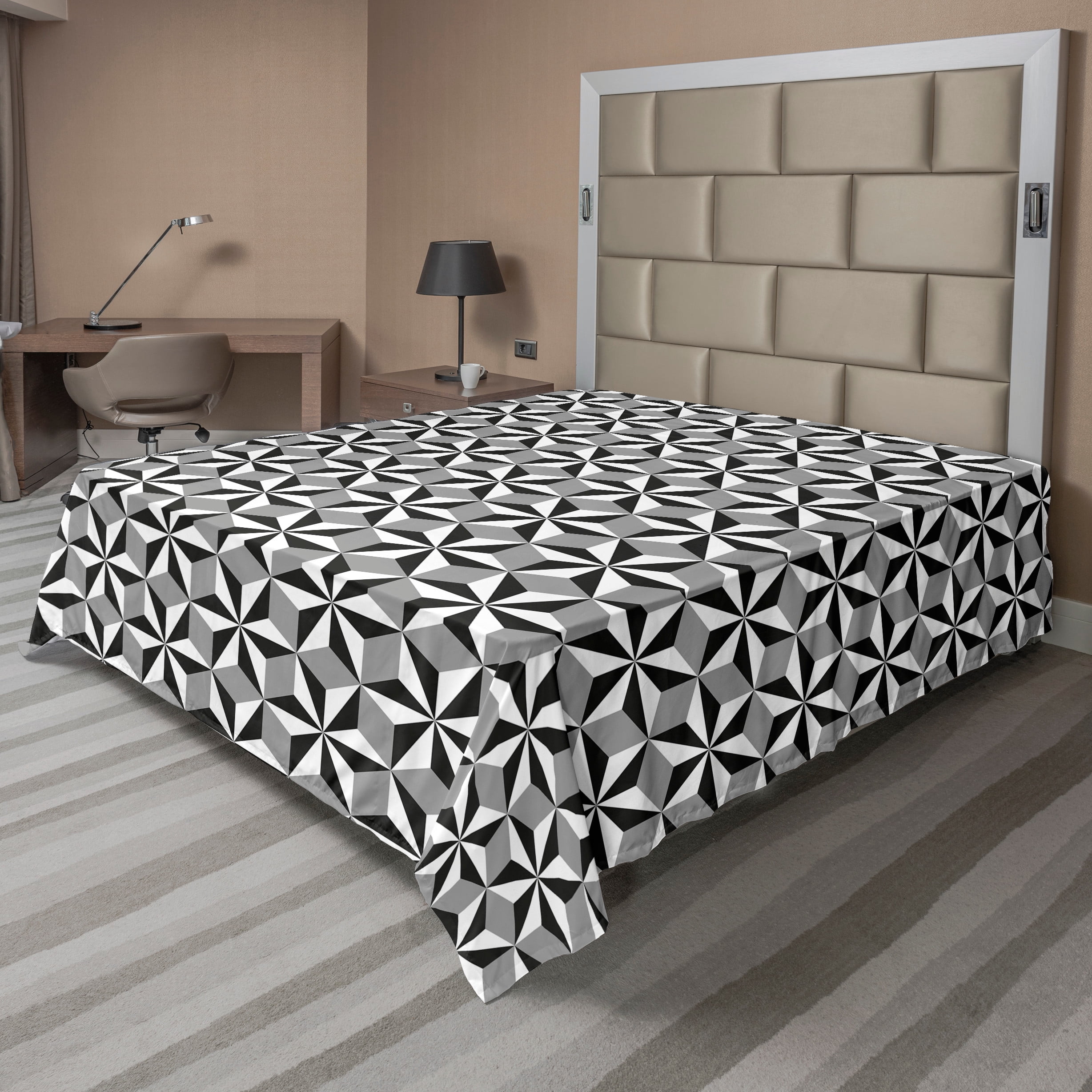 Ambesonne Geometric Flat Sheet, Optical Hexagon Stars, Queen Size, Grey ...