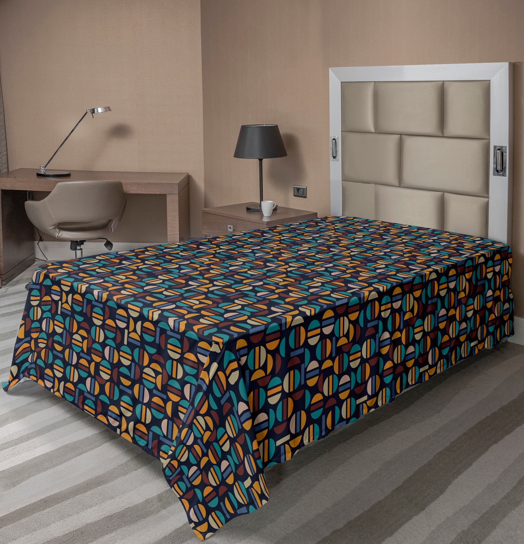 Ambesonne Geometric Flat Sheet, Retro Halved Rounds, TwinXL Size ...