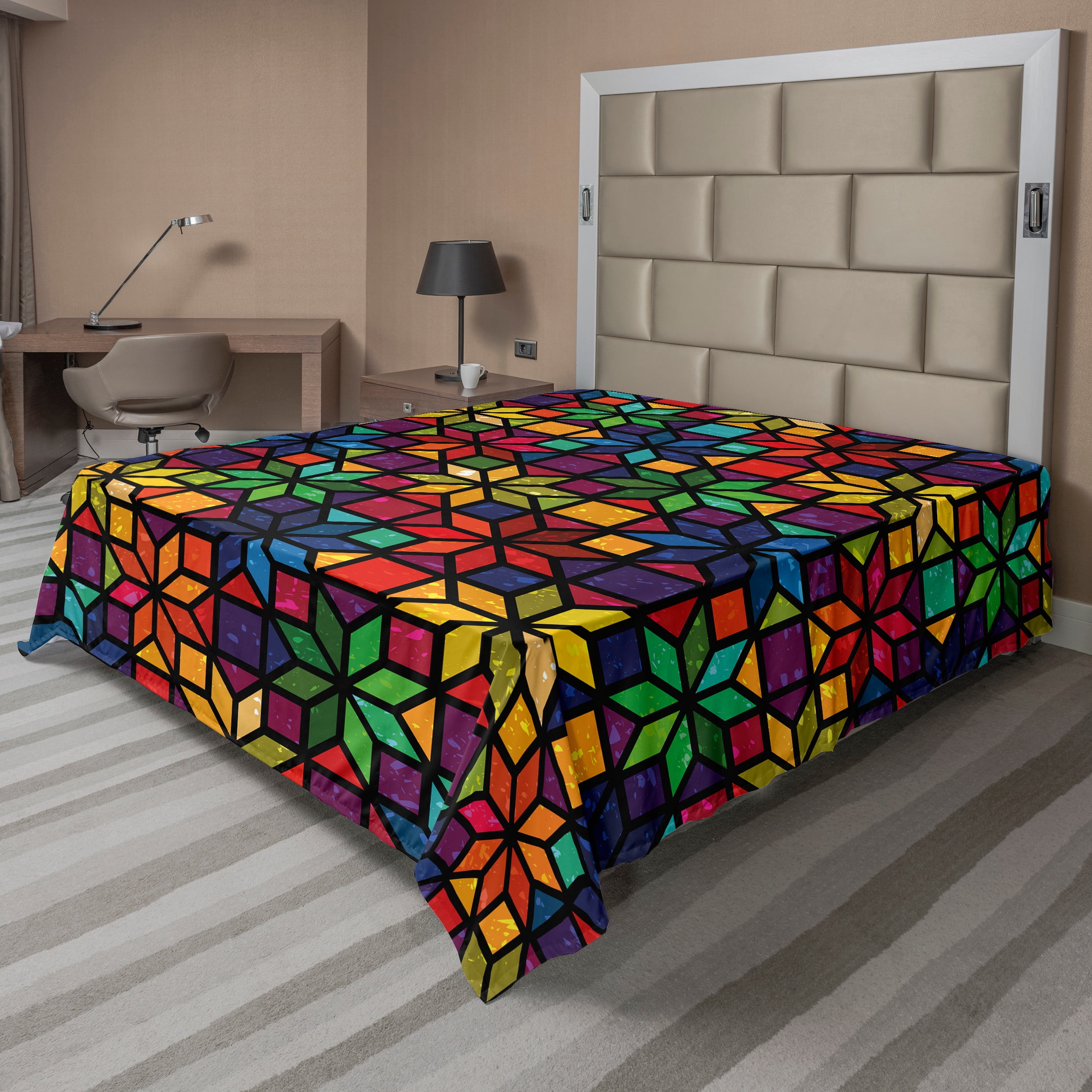 Ambesonne Geometric Flat Sheet, Window Glass Pattern, California King ...