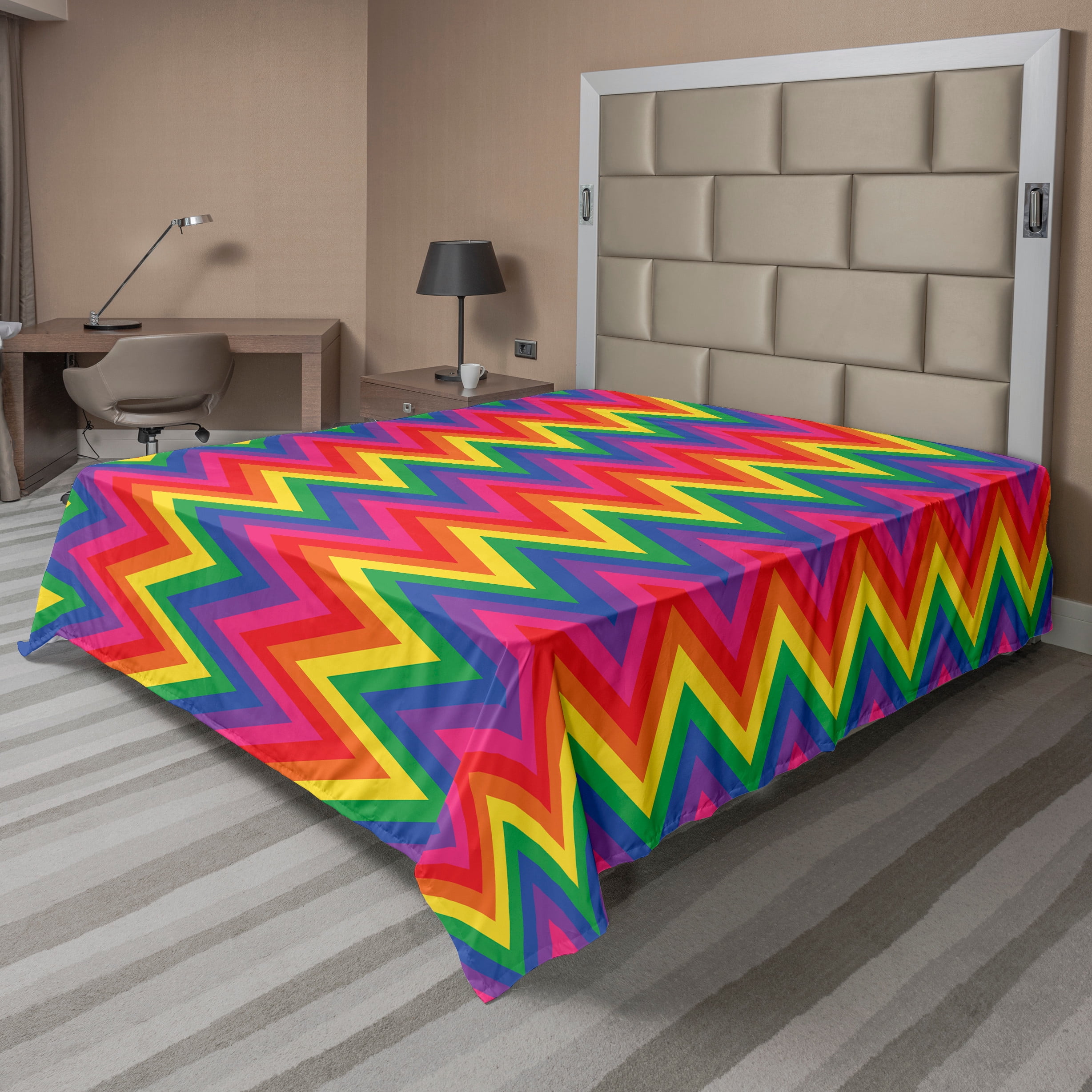 Ambesonne Geometric Flat Sheet, Zig Zag Chevron Shape, California King ...
