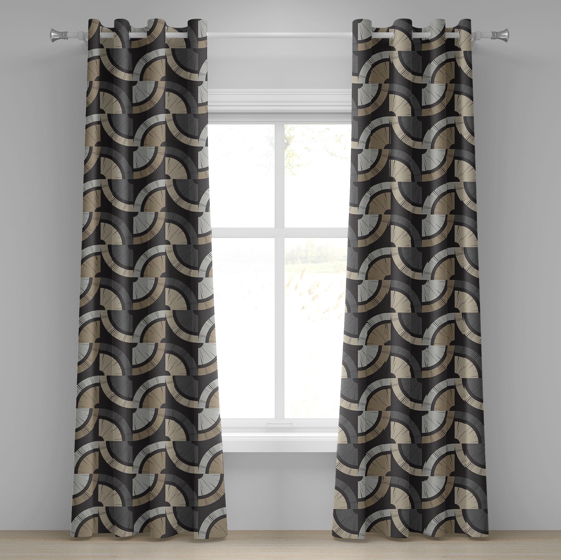 Ambesonne Geometric Grommet Curtain, Minimalist Round Shapes, 50"x72 ...