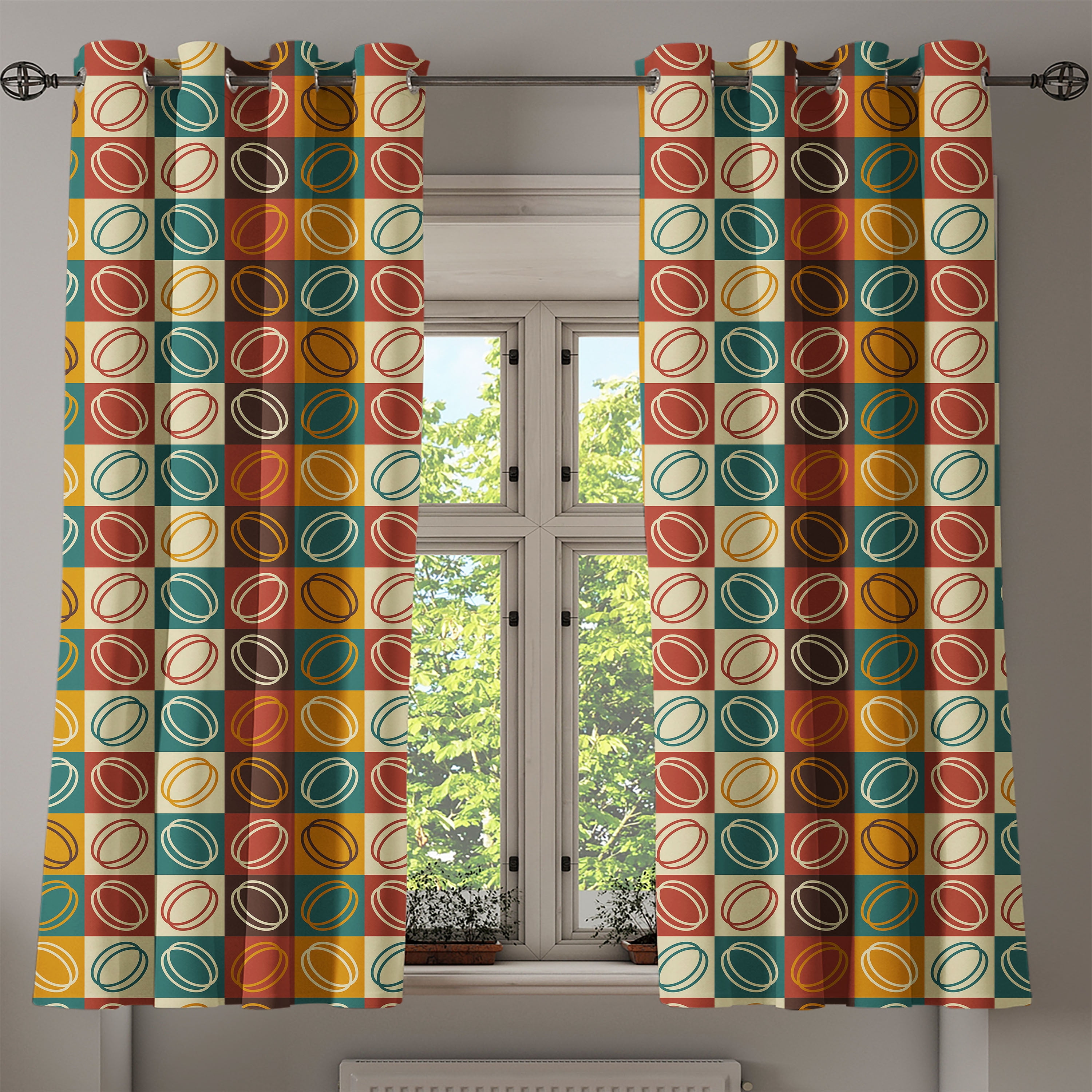 Ambesonne Geometric Grommet Curtain, Retro Pop Art Squares, 50"x60 ...