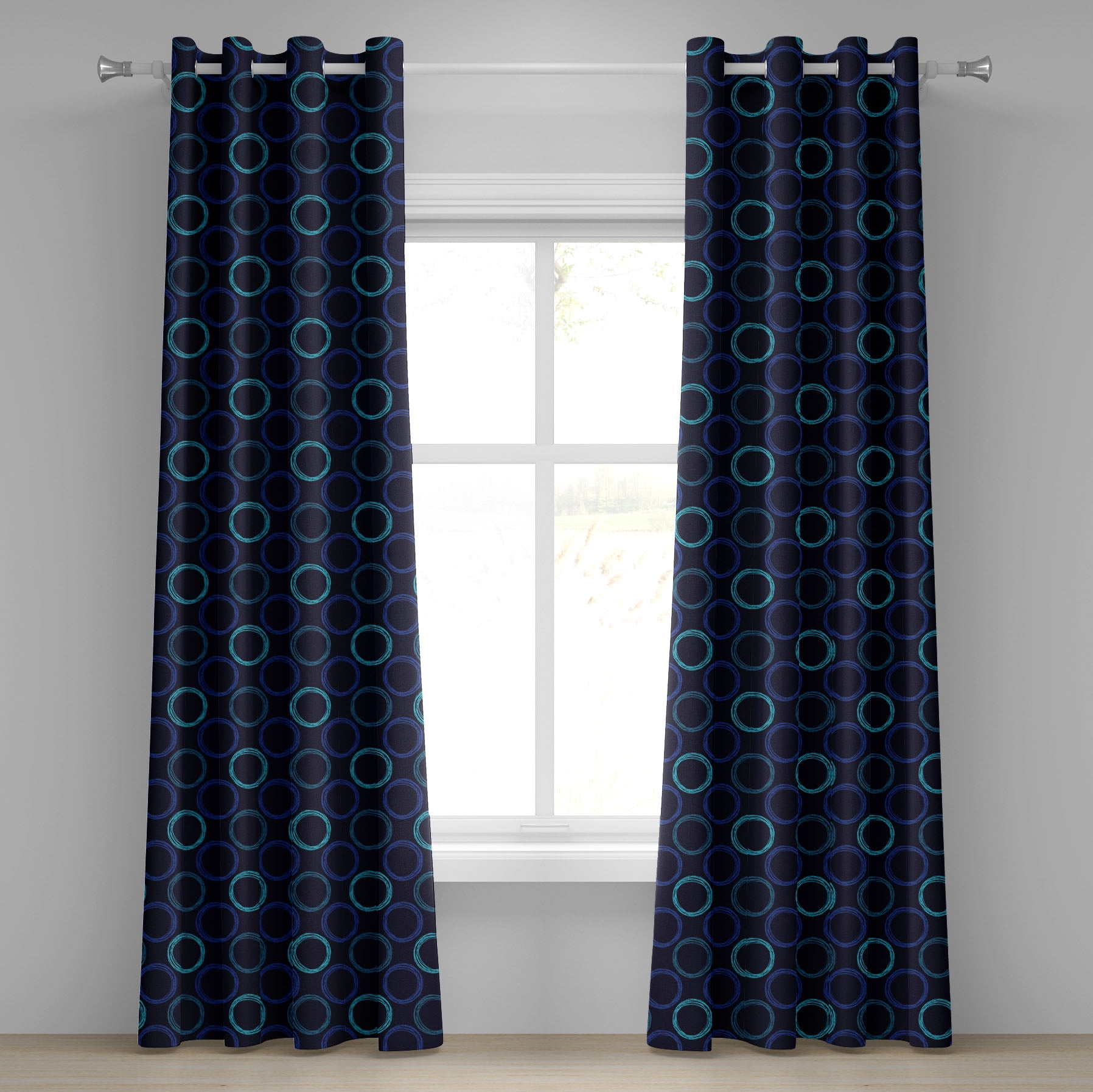 Ambesonne Geometric Grommet Curtain, Scribble Art Circles, 50" x 108 ...